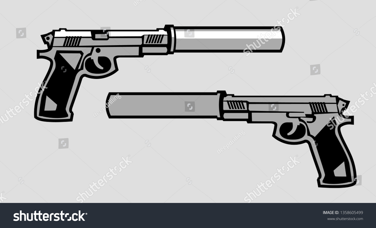 Silenced Pistol Vector Image Illustration: เวกเตอร์สต็อก (ปลอดค่า ...