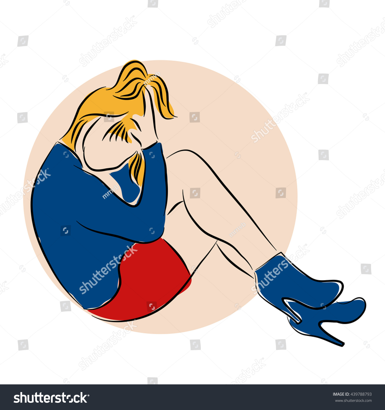 Silhouette Contour Young Sexy Girl Seated เวกเตอร์สต็อก ปลอดค่า