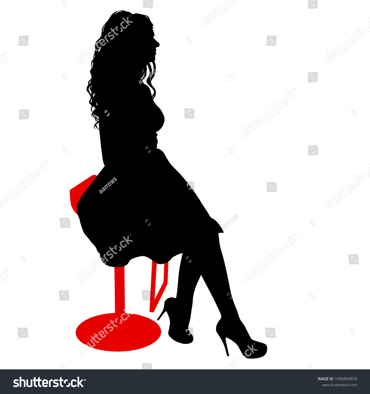 Silhouette Girl Sitting On Chair White เวกเตอร์สต็อก ปลอดค่าลิขสิทธิ์