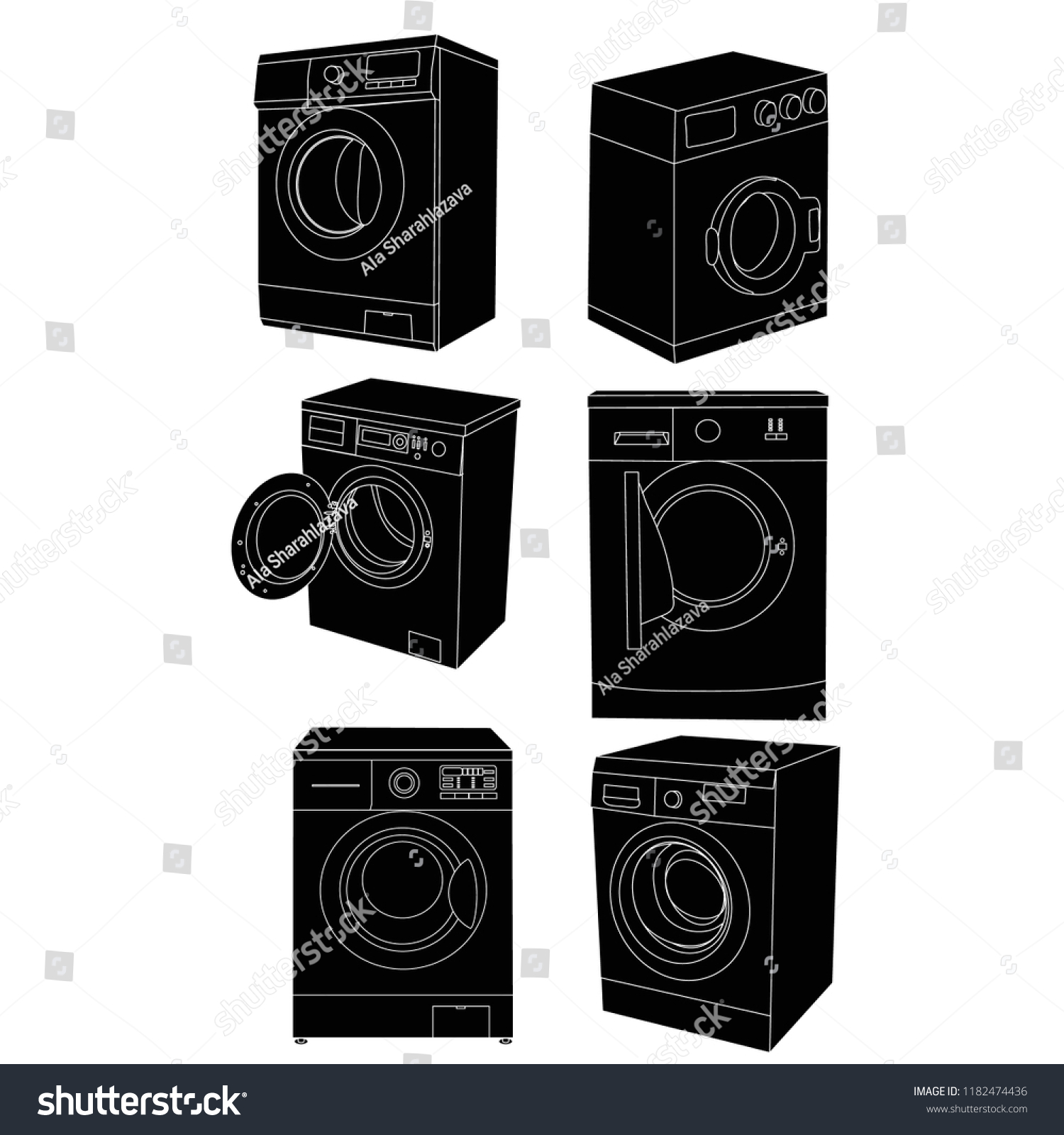 Silhouette Icon Washing Machine Stock Vector (Royalty Free) 1182474436 ...