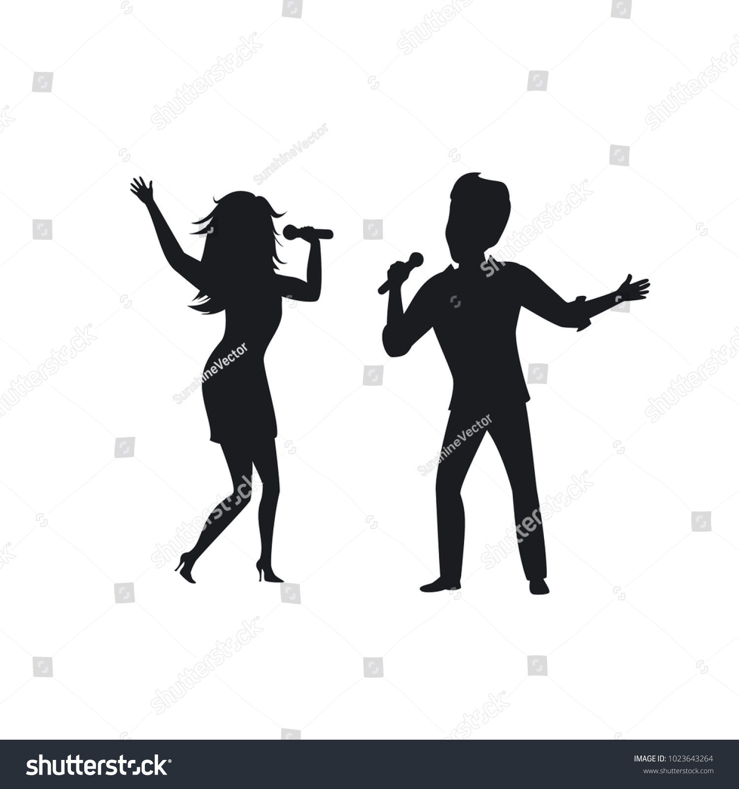 Silhouette Couple Man Woman Singing 스톡 벡터 로열티 프리 1023643264 Shutterstock