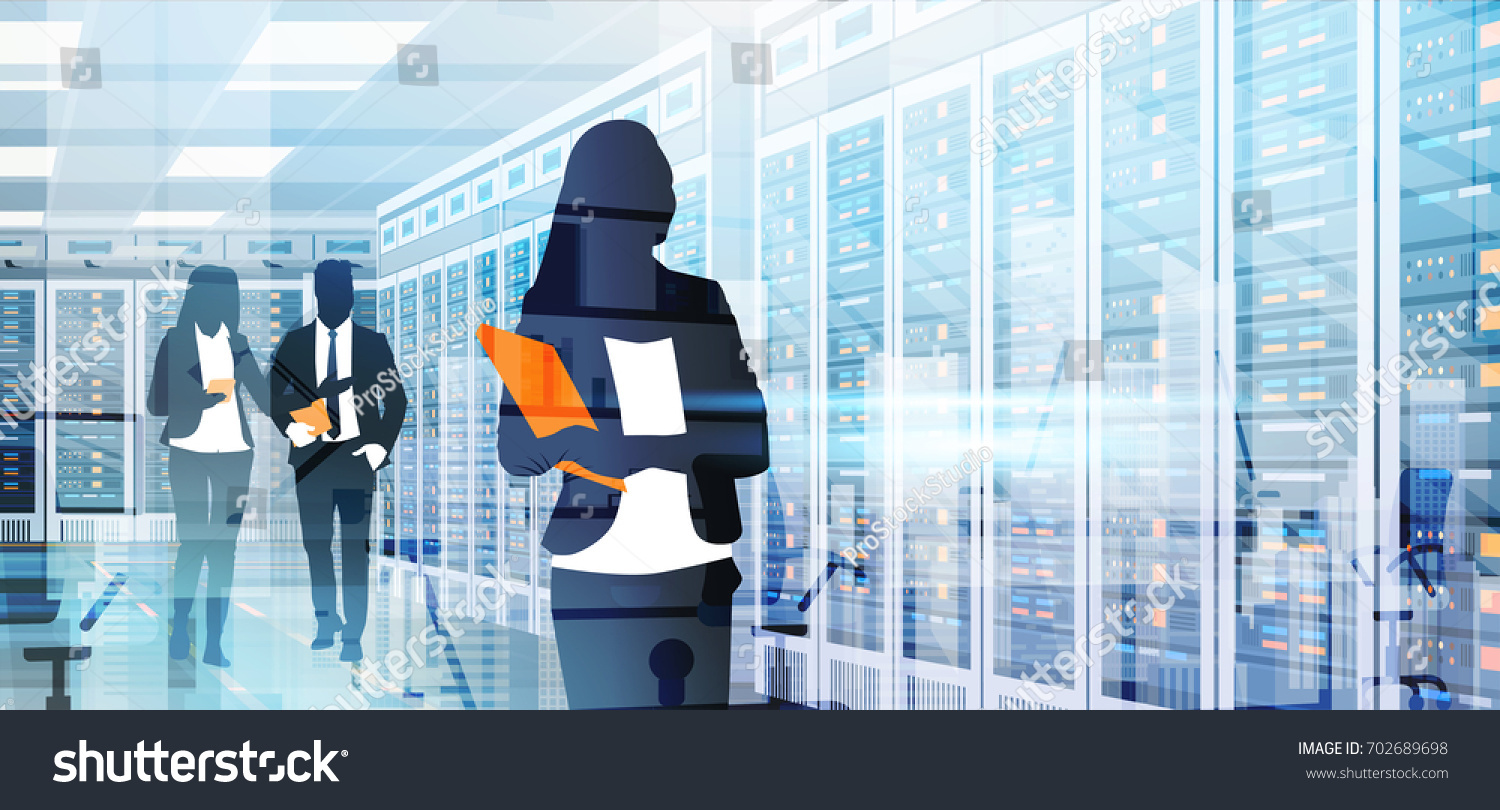 Silhouette People Working Data Center Room Stock Vector (Royalty Free ...