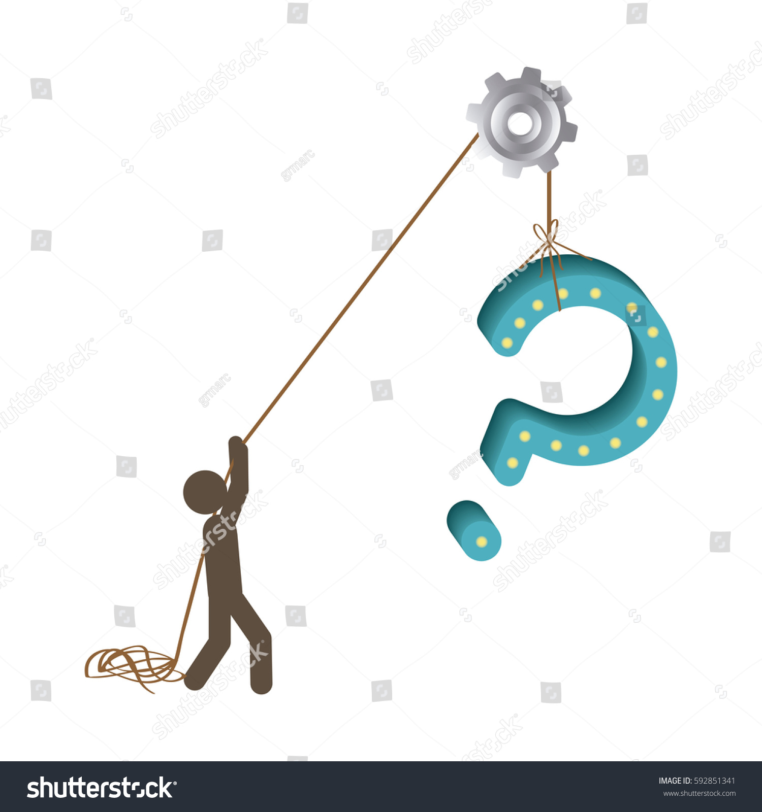 Silhouette Person Pulling Rope Question Mark : image vectorielle de ...