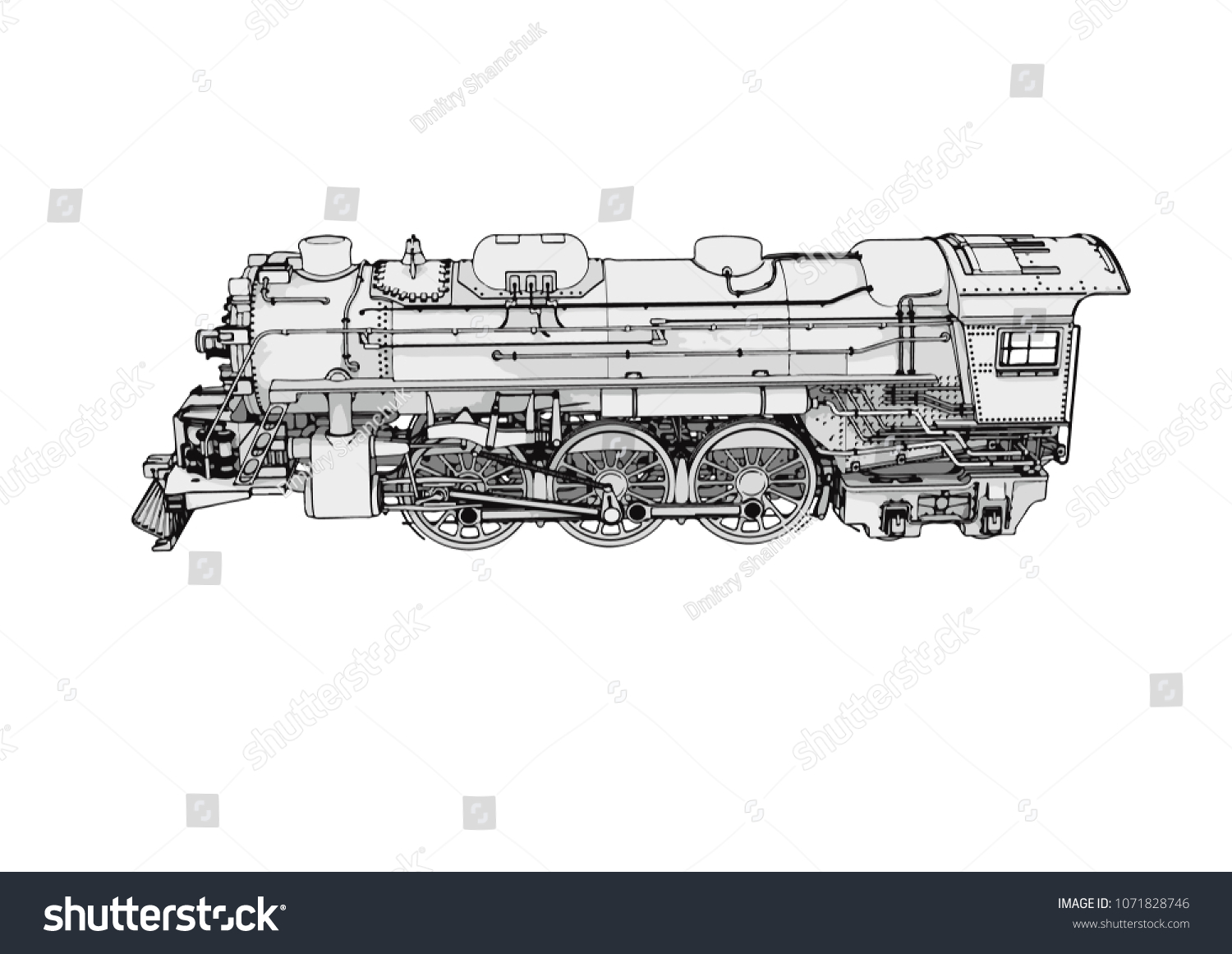 Silhouette Retro Steam Engine Vector 스톡 벡터(로열티 프리) 1071828746 ...