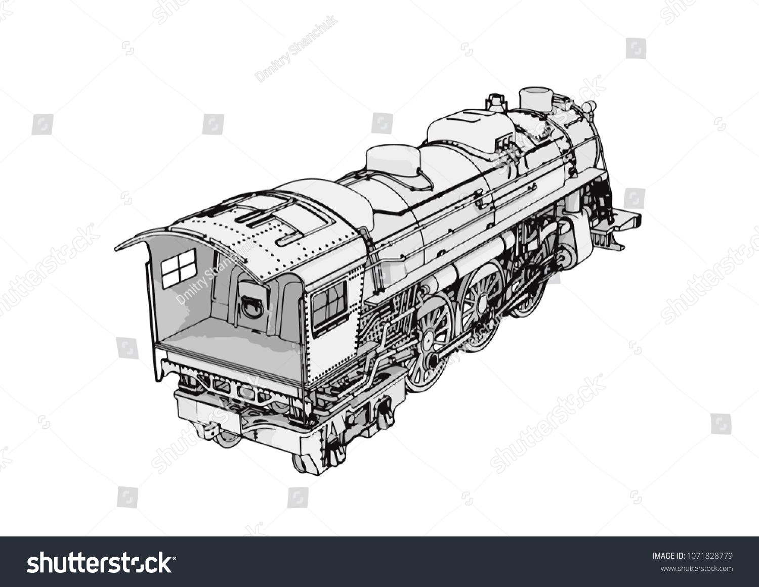 Silhouette Retro Steam Engine Vector 스톡 벡터(로열티 프리) 1071828779 ...