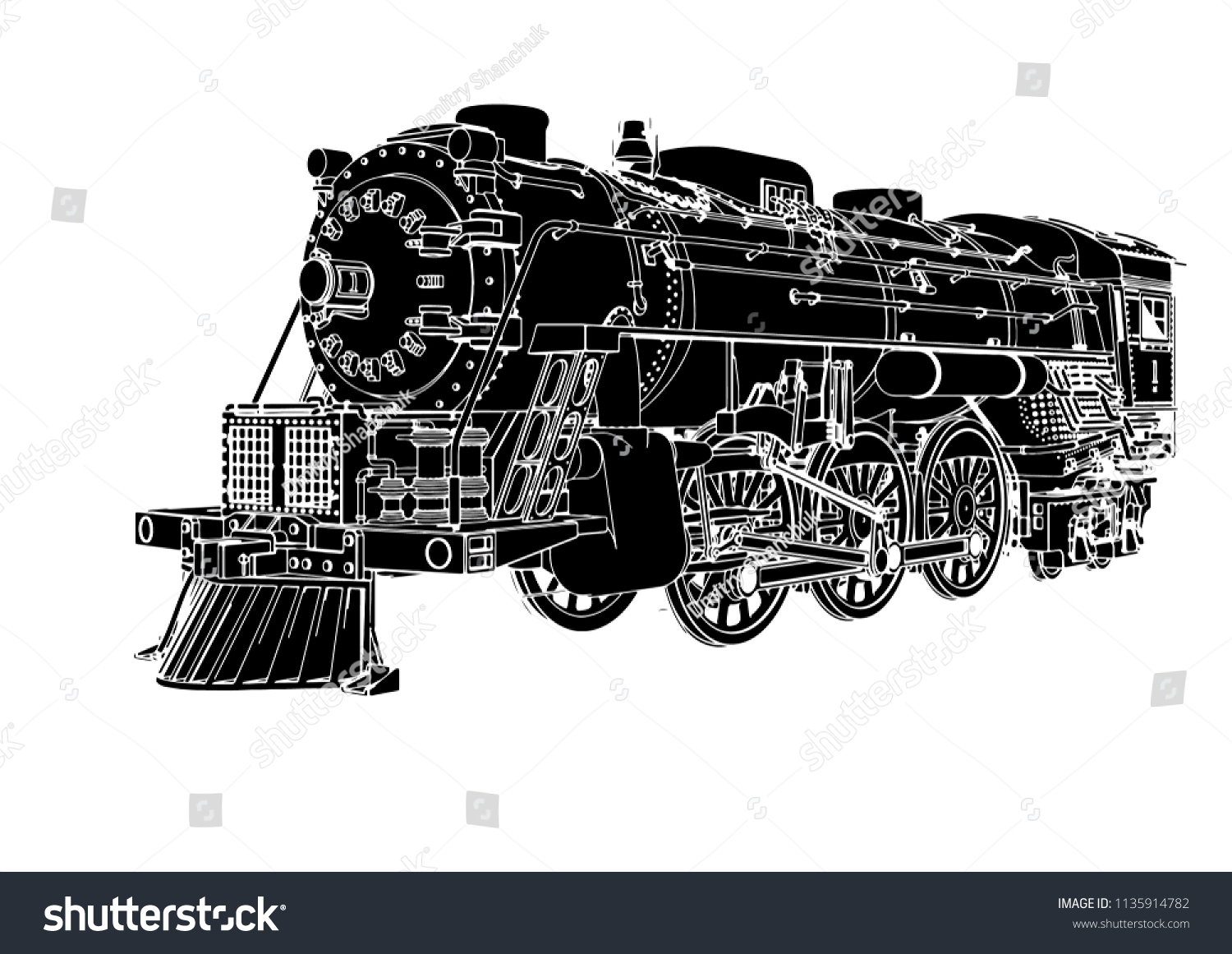 Silhouette Retro Steam Engine Vector: vector de stock (libre de ...