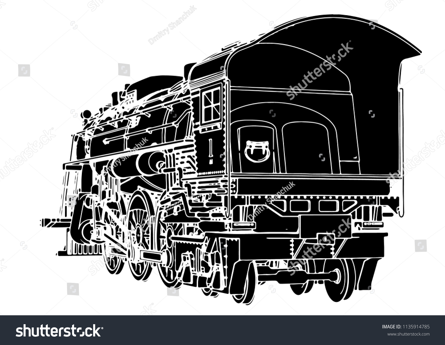 Silhouette Retro Steam Engine Vector: vector de stock (libre de ...