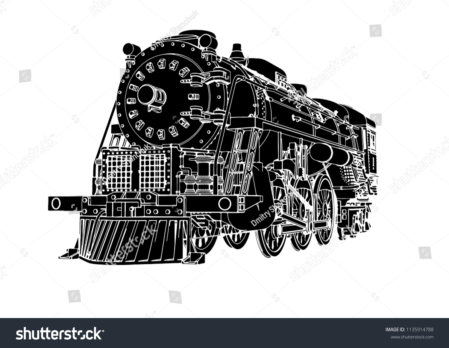 Vektor Stok Silhouette Retro Steam Engine Vector (Tanpa Royalti ...