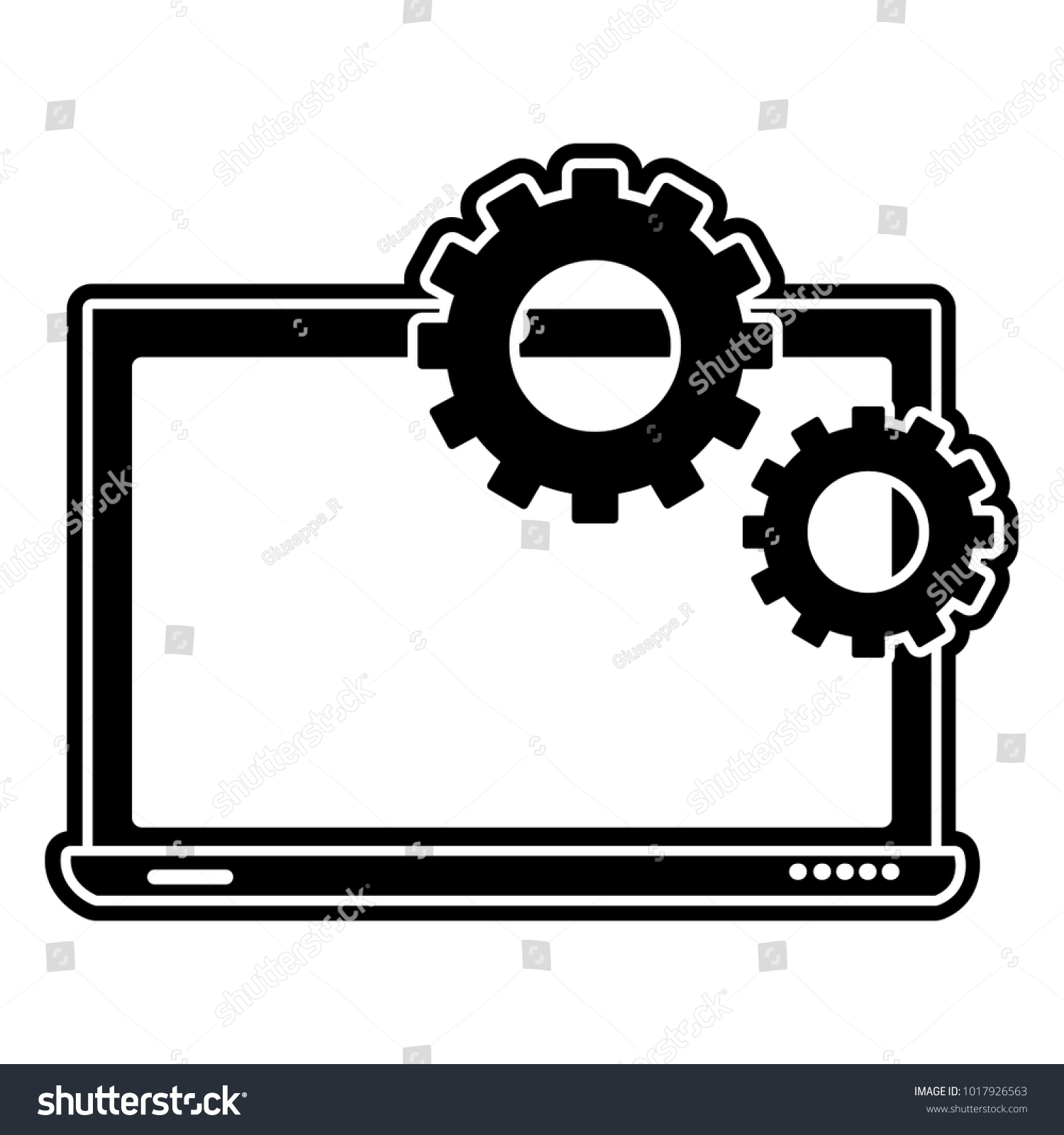 Silhouette Screen Laptop Technology Gears Process Stock Vector (Royalty ...