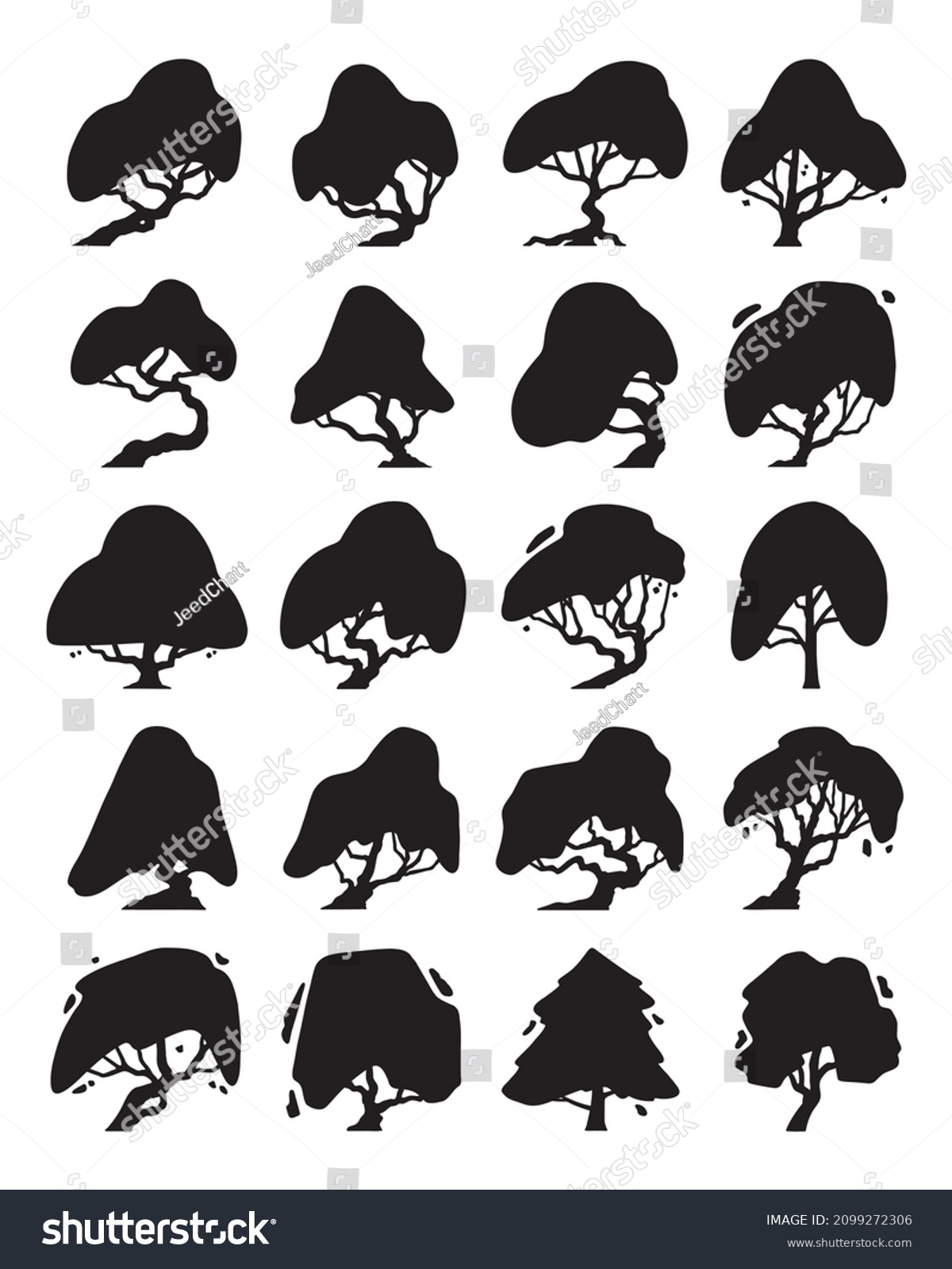 Silhouette Side View Tree Vector Set Stock Vector (Royalty Free) 2099272306