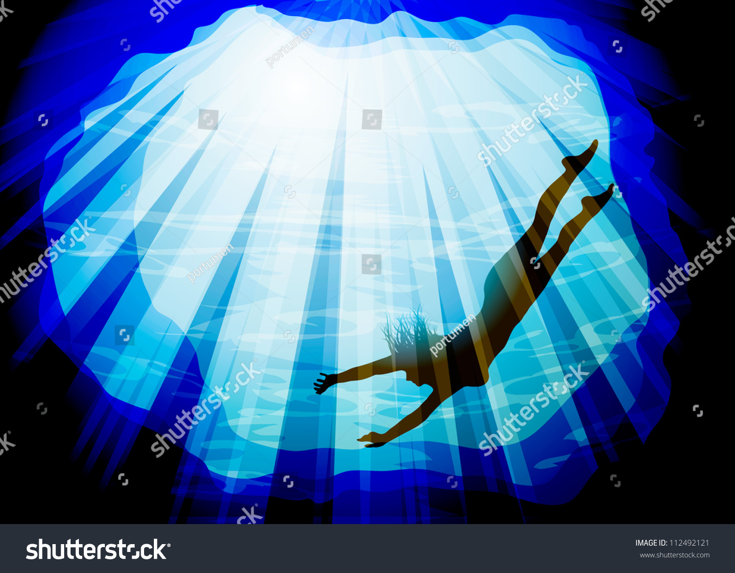 Silhouette Underwater Stock Vector (Royalty Free) 112492121