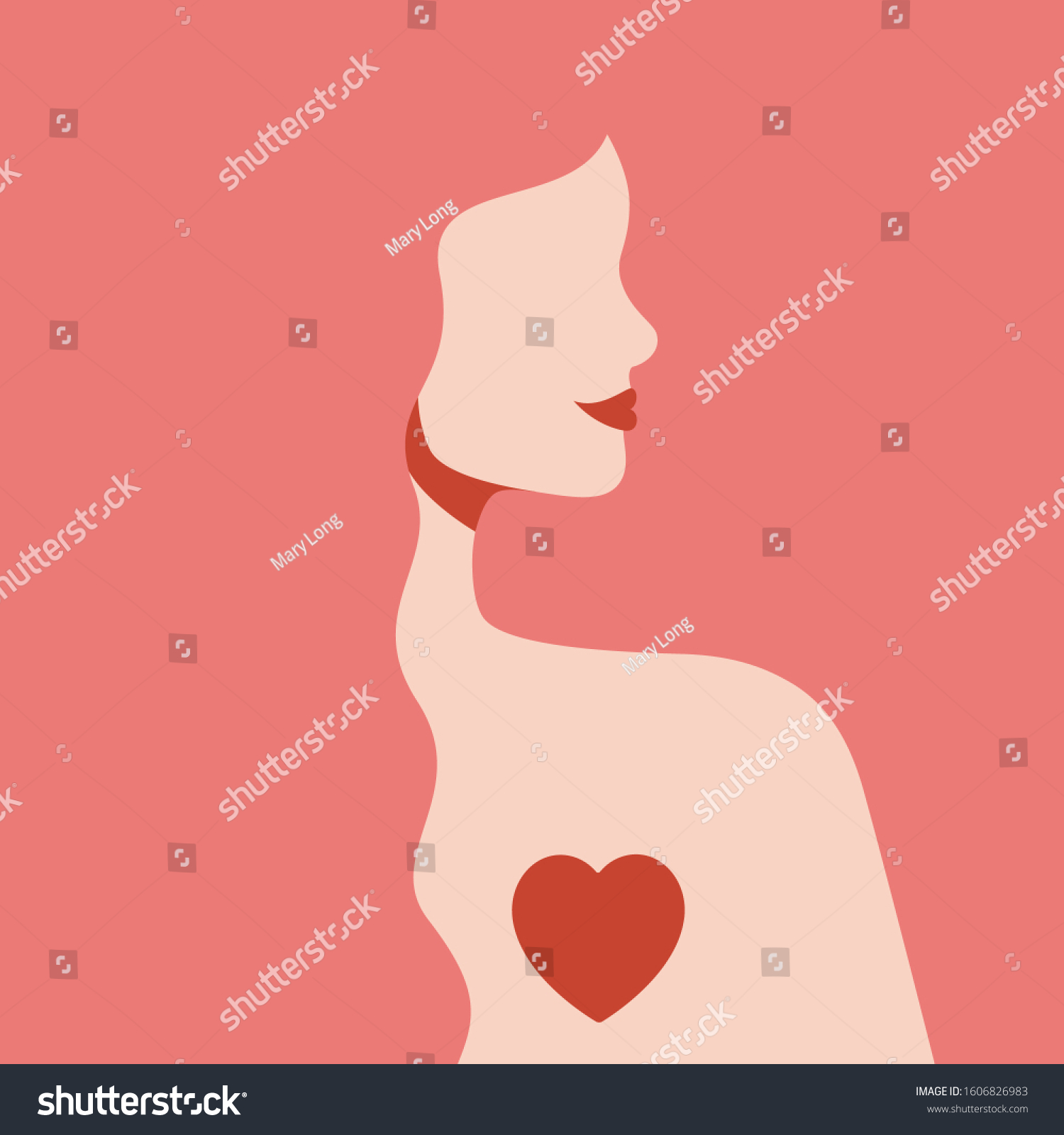 Silhouette Woman Love Her Heart Girl Stock Vector Royalty Free 1606826983 Shutterstock
