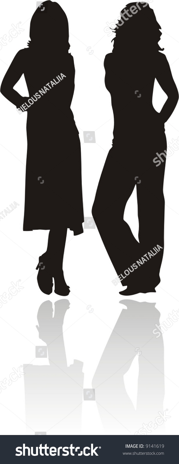 Silhouettes Two Women Vector Stock Vector (Royalty Free) 9141619 ...