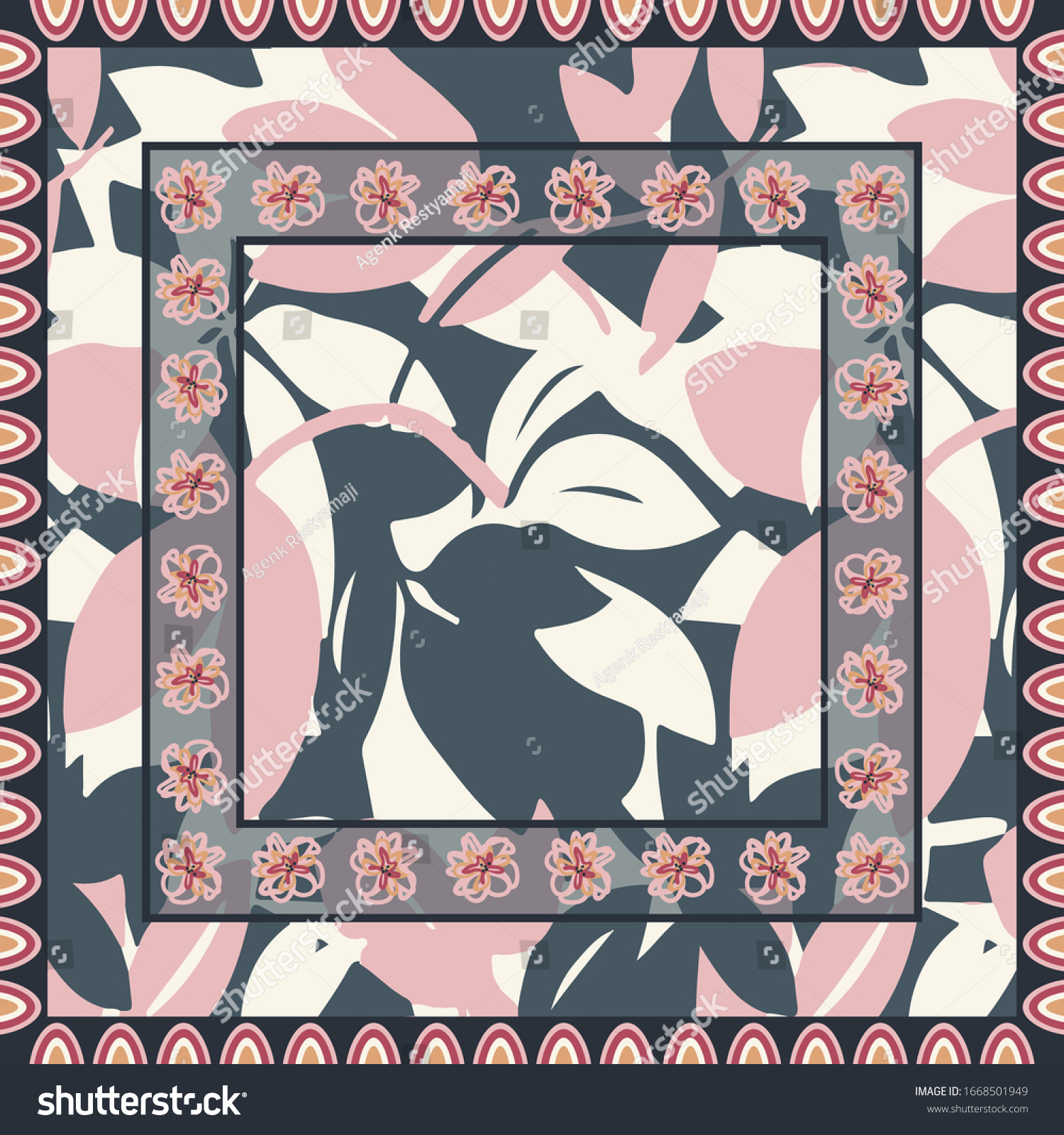 Silk Scarf Pattern Floral Design Stock Vector (Royalty Free) 1668501949 ...
