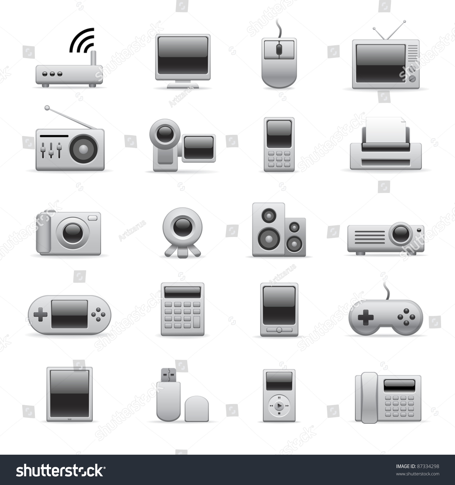 Silver Electronic Icons Stock Vector (Royalty Free) 87334298 | Shutterstock