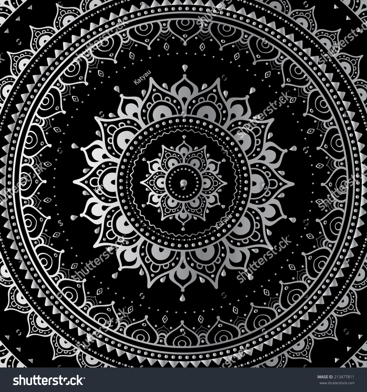 Silver Mandala On Black Background Indian Stock-vektorgrafik 213477811 ...