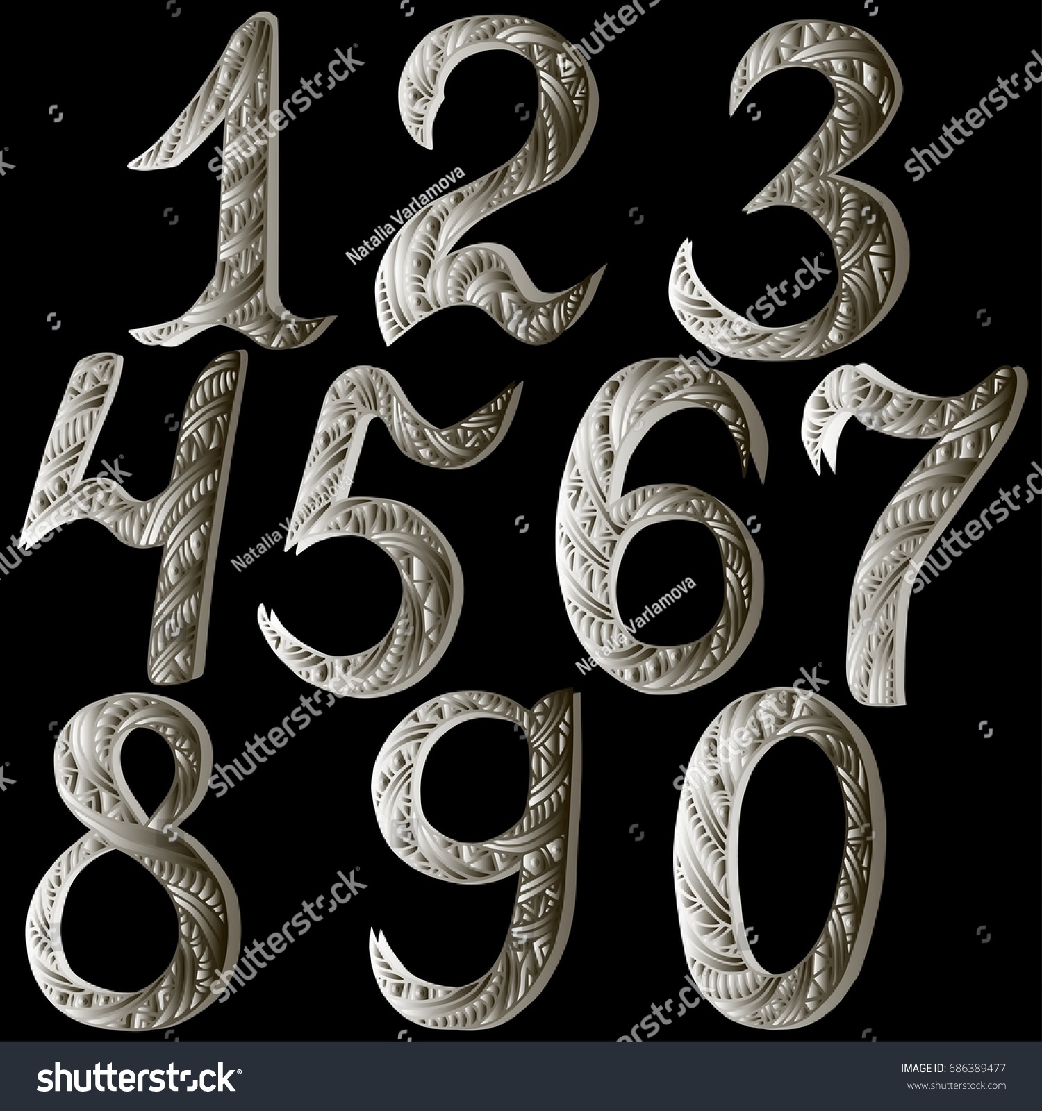 Silver Metal Numbers Isolated On Background Stock Vector (Royalty Free ...