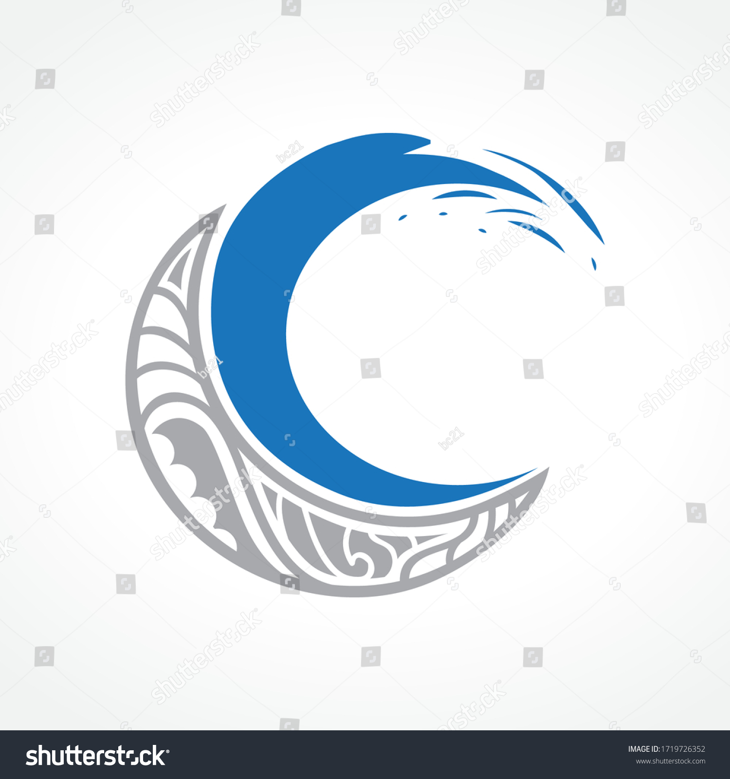 Silver Moon Blue Ocean Wave Vector Stock Vector (Royalty Free) 1719726352