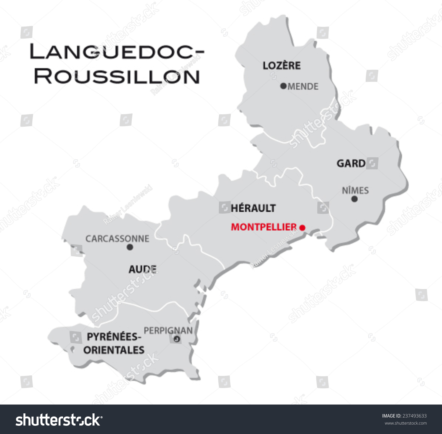 Simple Administrative Map Languedocroussillon Stock Vector (Royalty ...