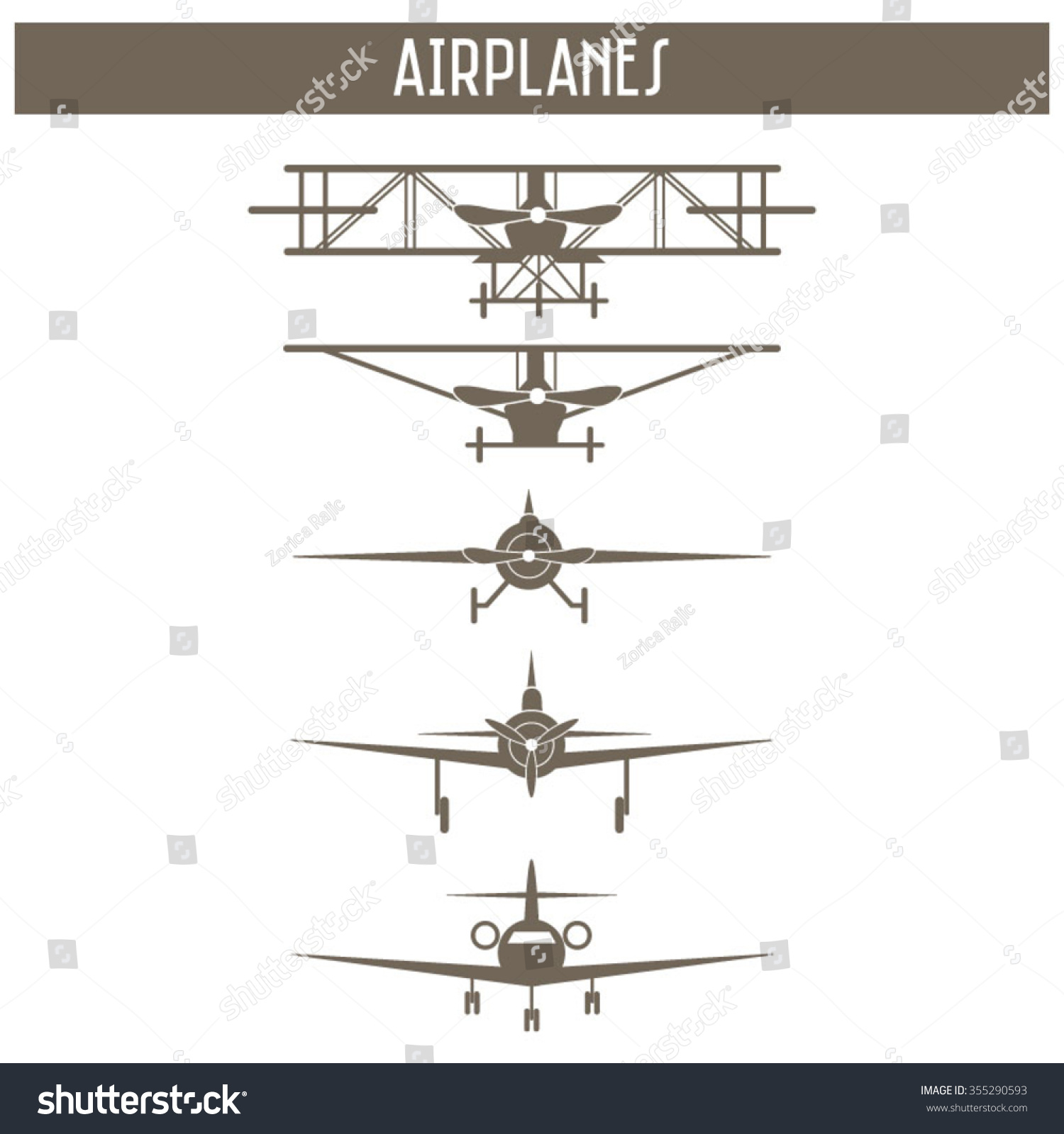Simple Airplane Frontal View Old Fashioned Stock Vector (Royalty Free ...