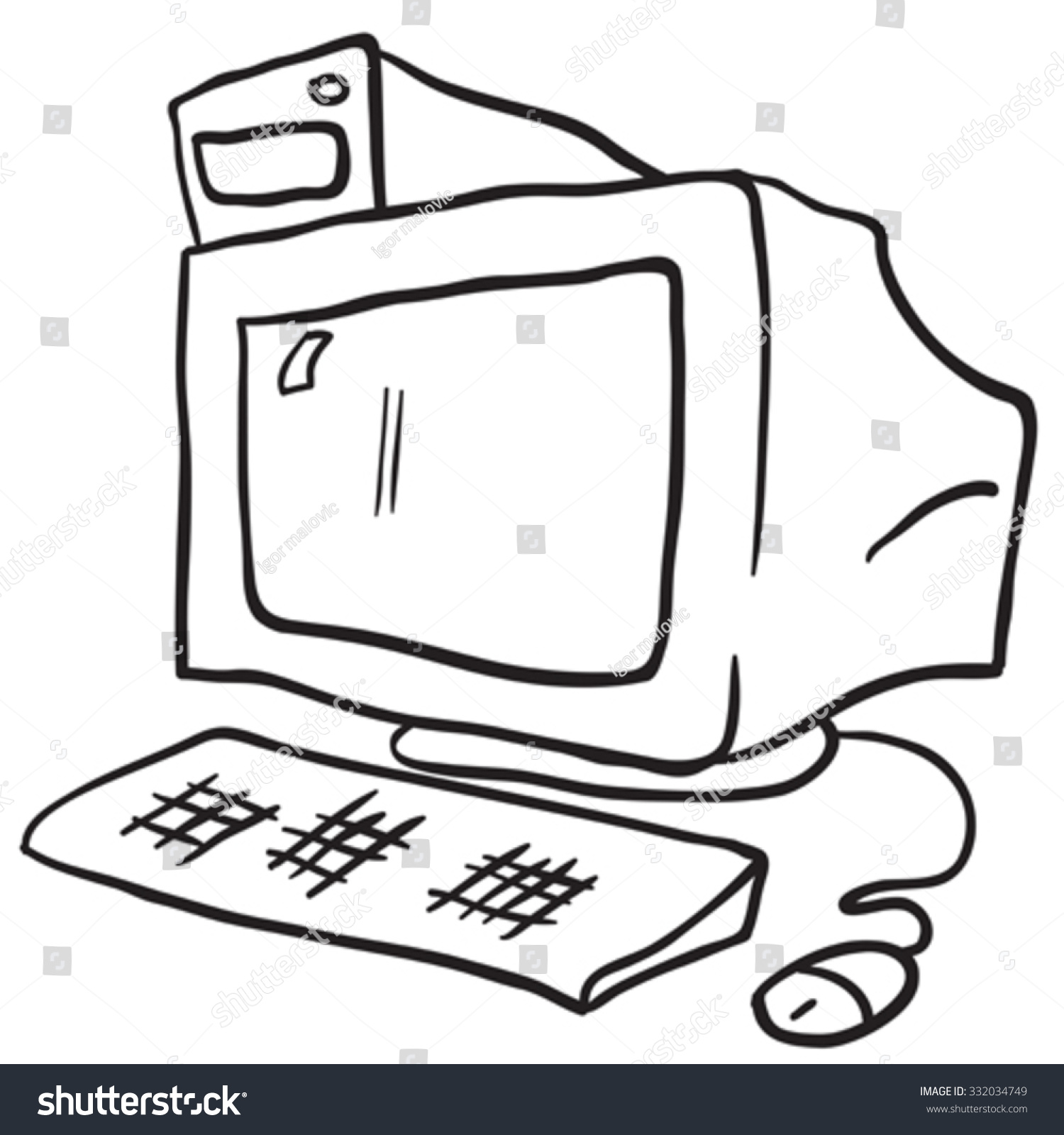 Simple Black White Computer Cartoon Stock Vector (Royalty Free ...