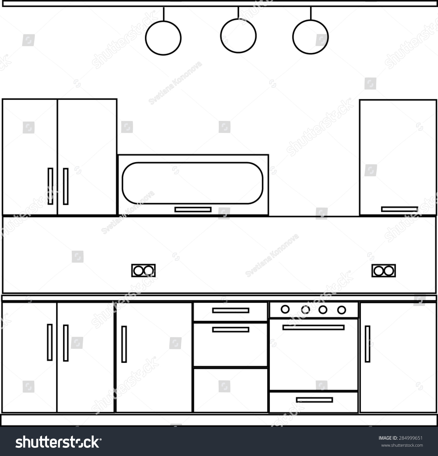 Simple Black White Vector Kitchen Interior Stock Vector (Royalty Free ...