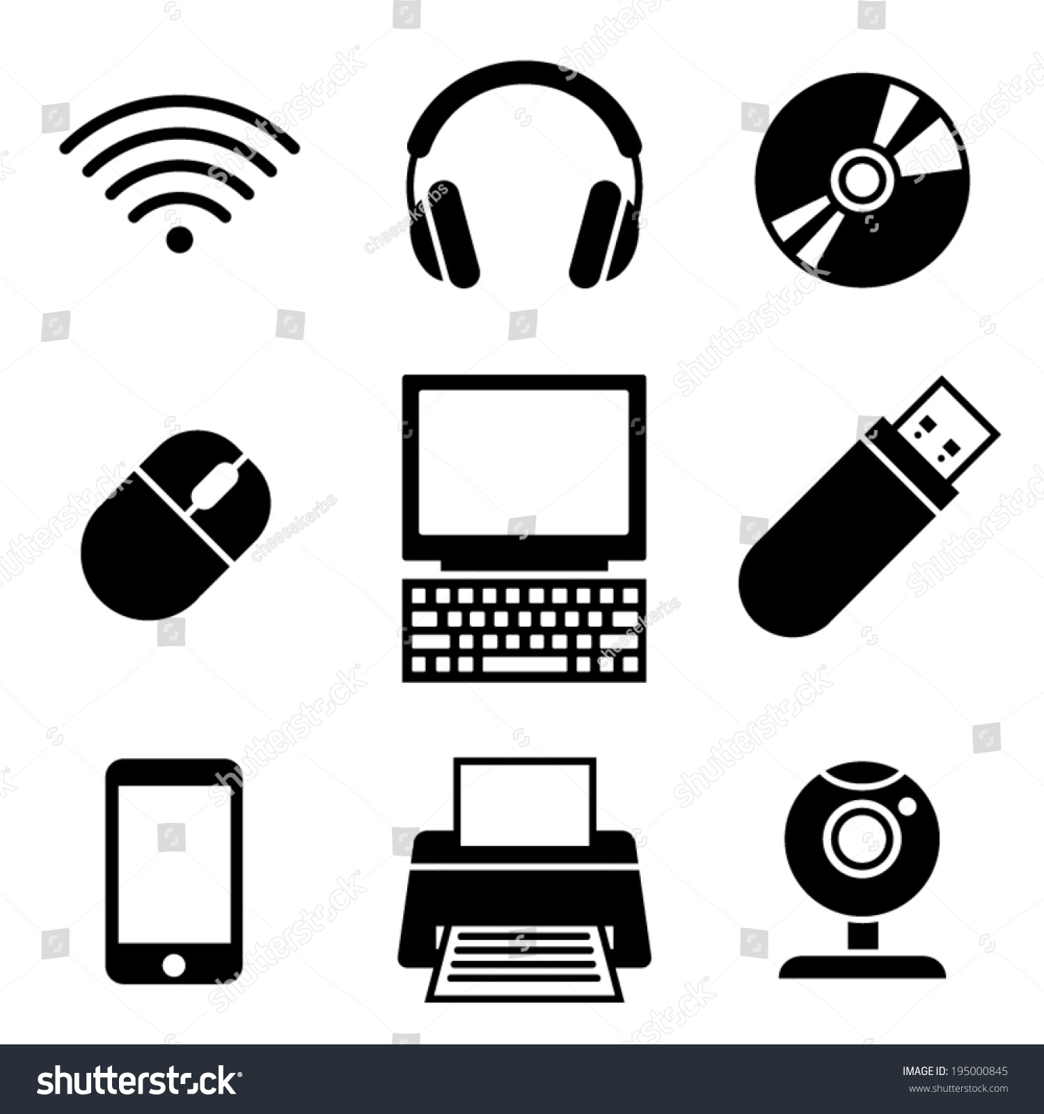 Simple Black White Vector Technology Icons Stock Vector 195000845 ...