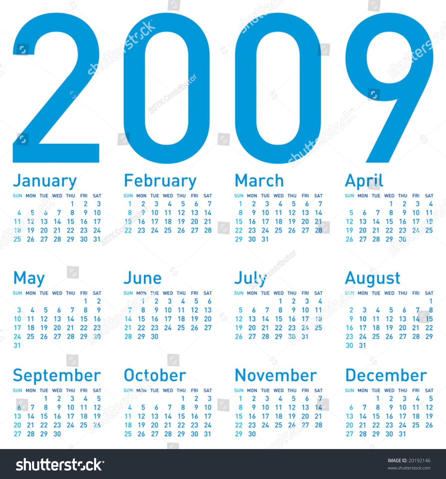 Simple Blue Calendar 2009 Stock Vector (Royalty Free) 20192146 ...