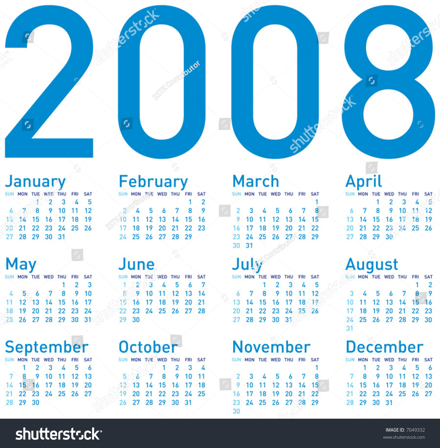 Simple Blue Calendar 2008 Stock Vector (Royalty Free) 7049332