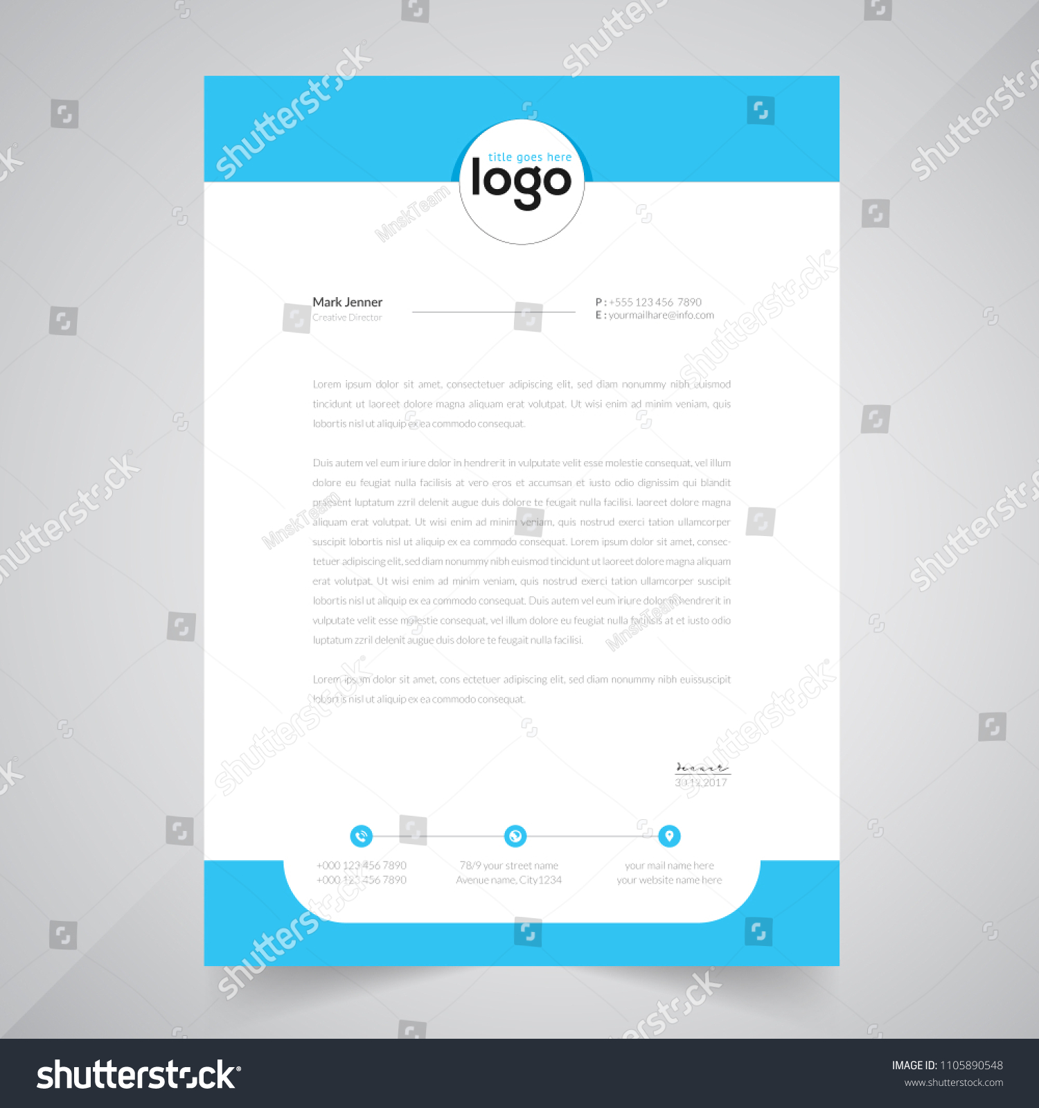 Simple Blue Color Vector Letter Head Stock Vector (Royalty Free ...