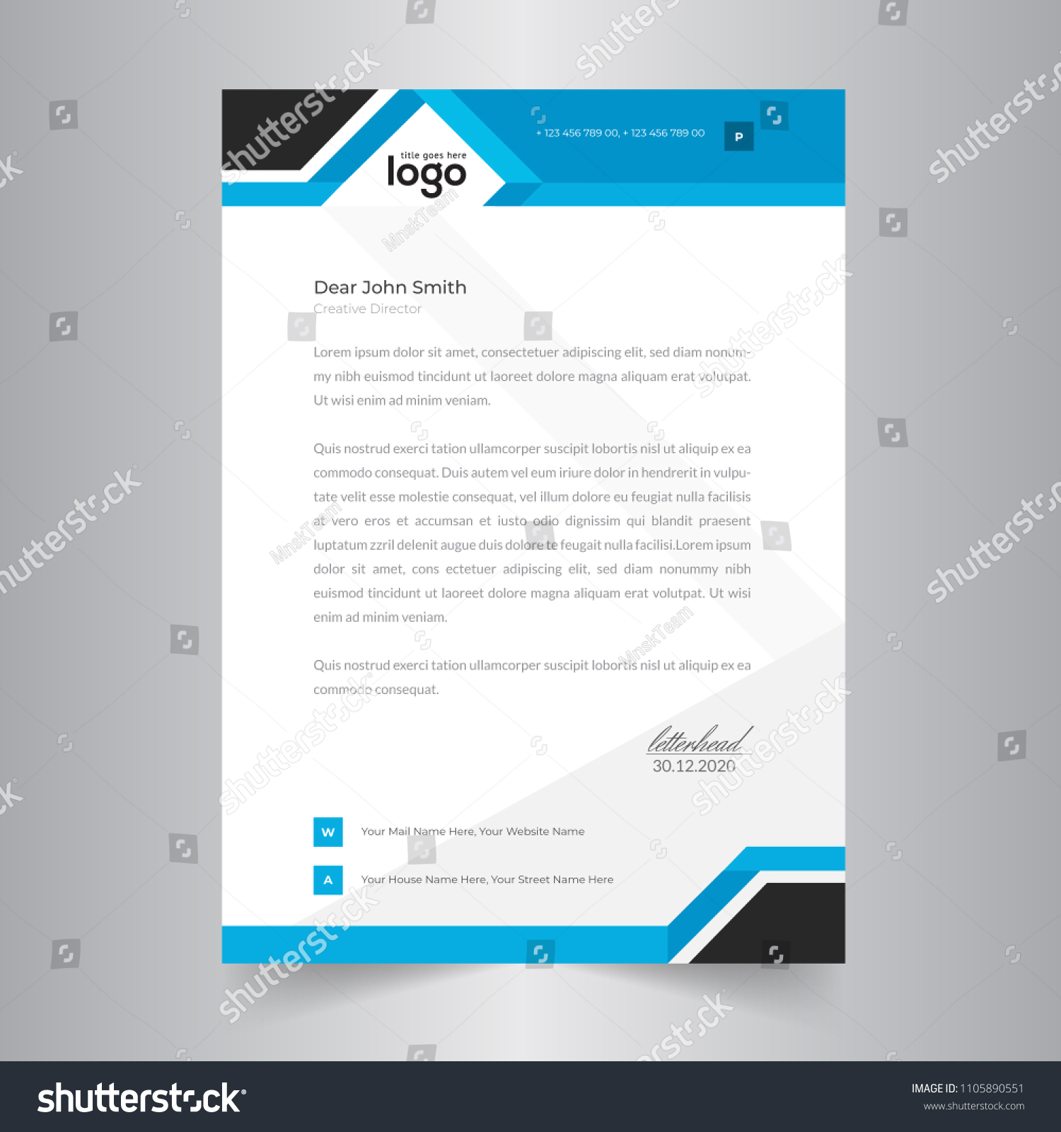 Simple Blue Color Vector Letter Head Stock Vector (Royalty Free) 1105890551