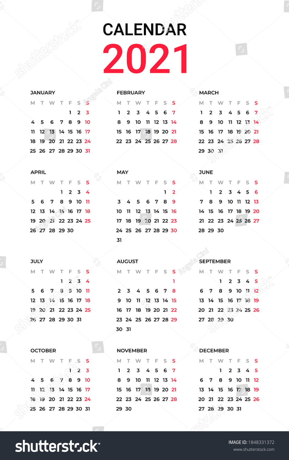 Simple 2021 Calendar Design On White Stock Vector (Royalty Free ...