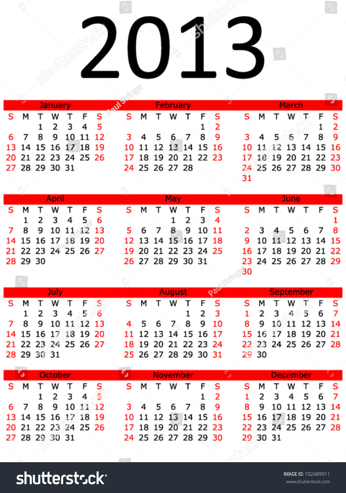 Simple 2013 Calendar Red Bar Eps Stock Vector (Royalty Free) 102489911 Simple 2013 Calendar Red Bar Eps Stock Vector (Royalty Free) 102489911