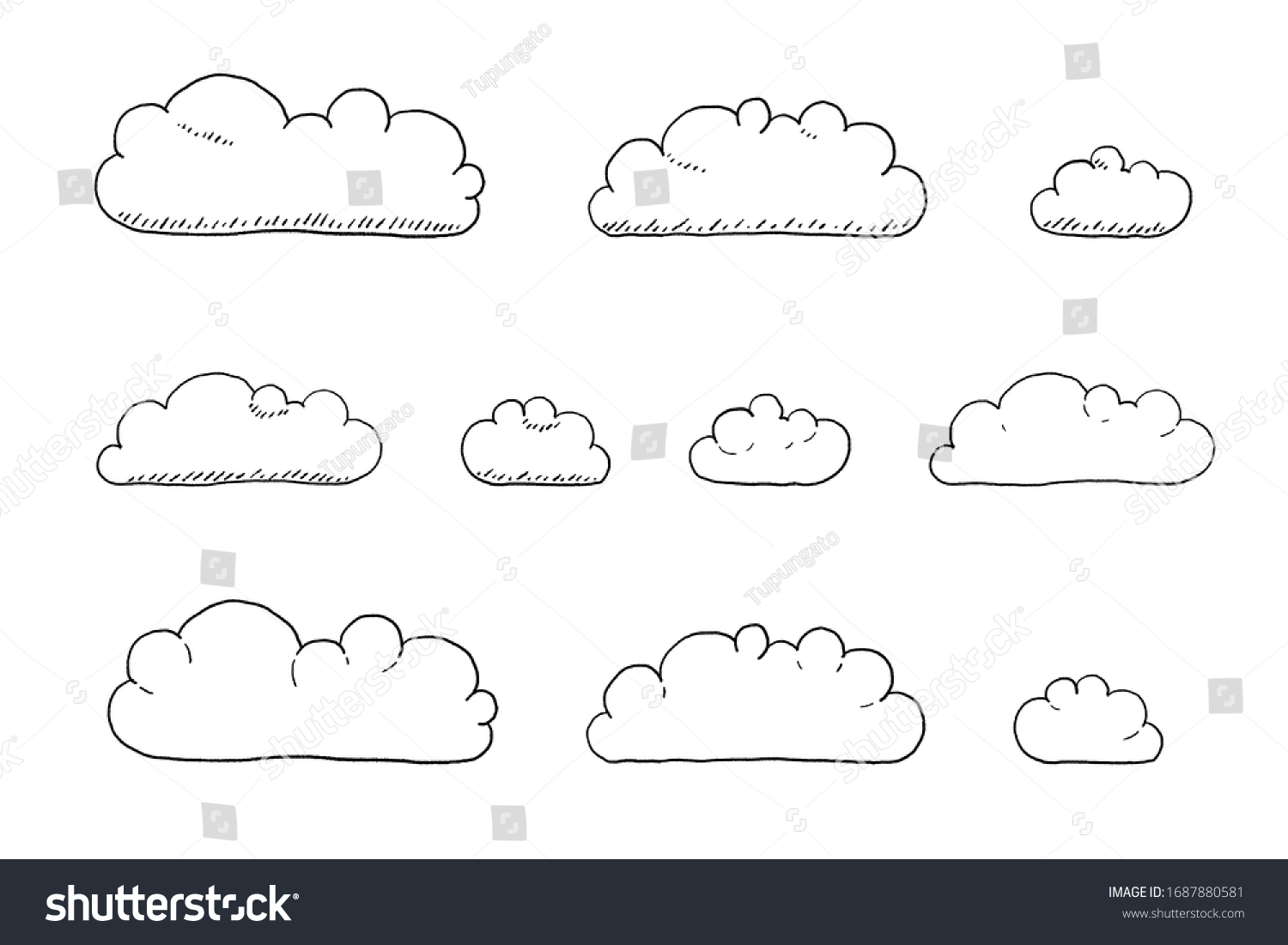Simple Cartoon Clouds Drawing Set Simple Stock Vector (Royalty Free ...