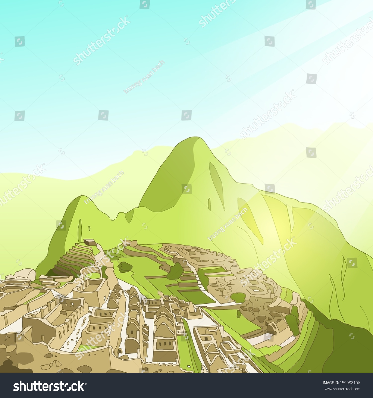 paisaje machu picchu limpio y simple: vector de stock (libre de ...