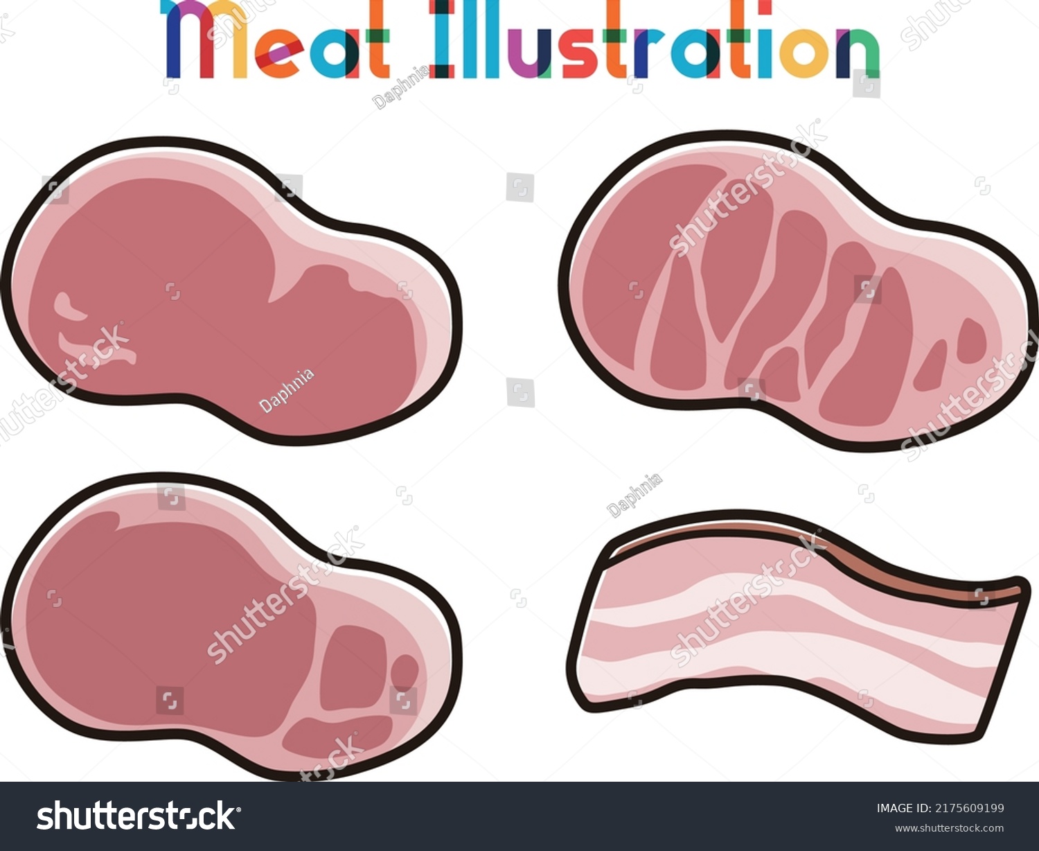Simple Cute Meat Illustration Set Stock Vector (Royalty Free ...