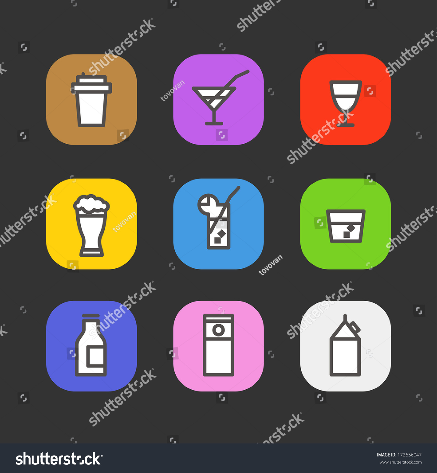 Simple Different Beverages Icons Collection Stock Vector (Royalty Free ...