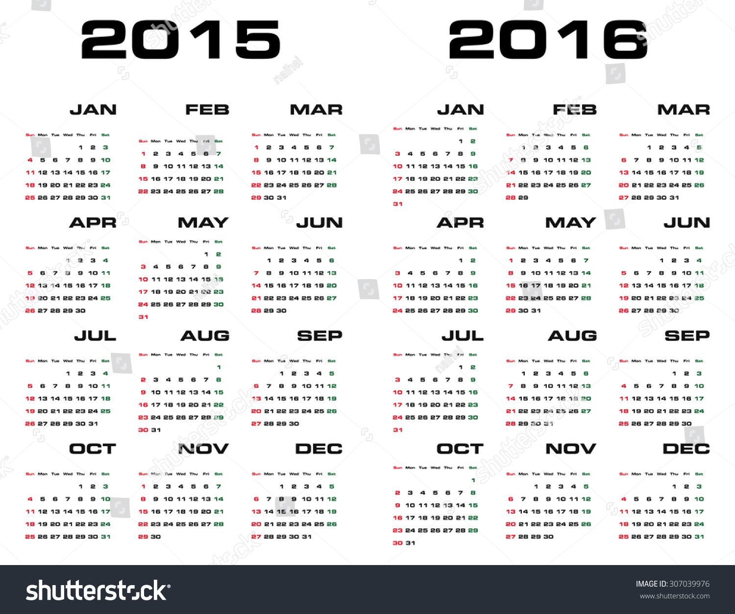 Simpleeditable 2015 2016 Years Calendar Vector Stock Vector (Royalty ...