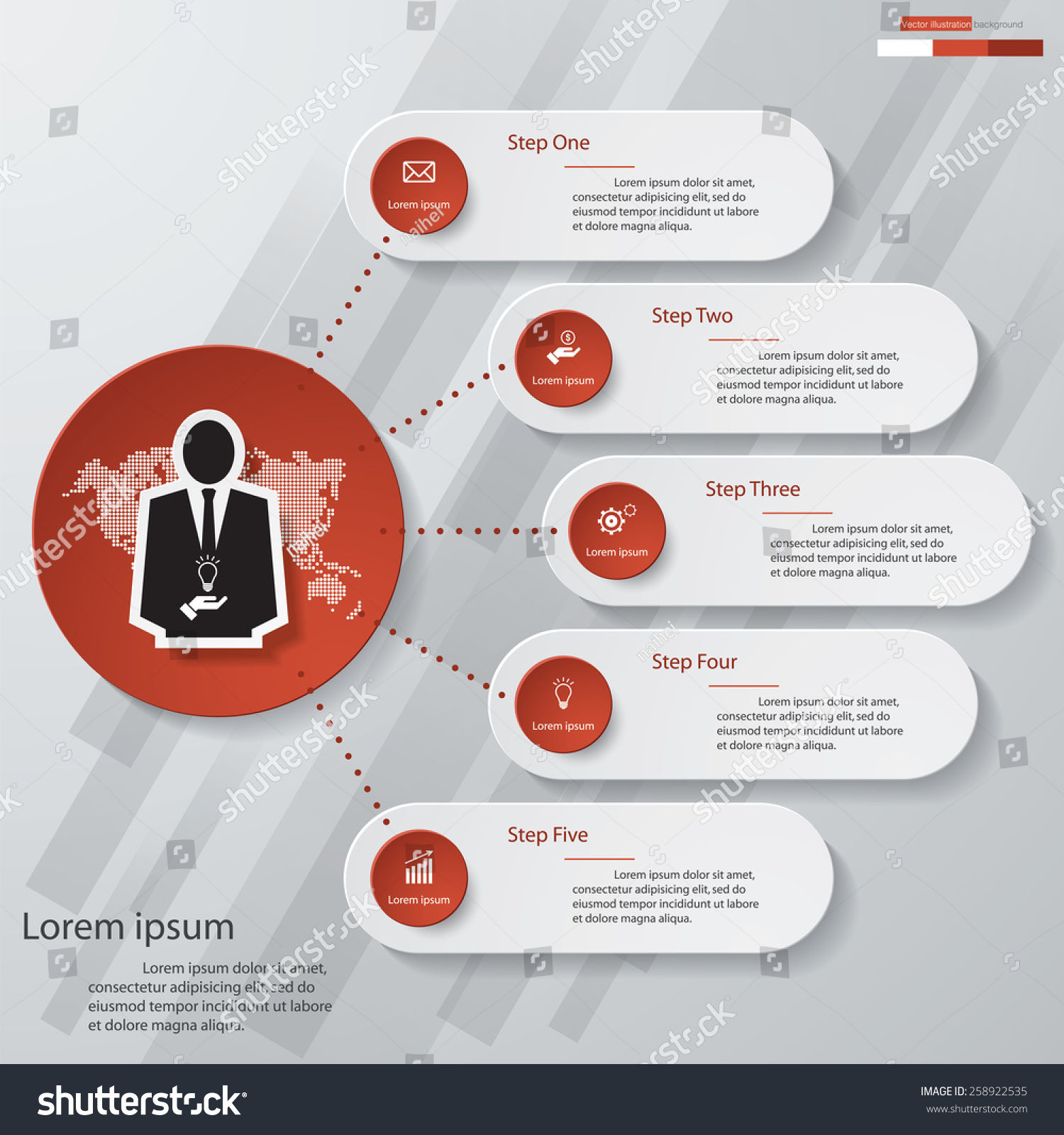 Vektor Stok Simpleeditable 5 Steps Chart Diagrams Templategraphic ...