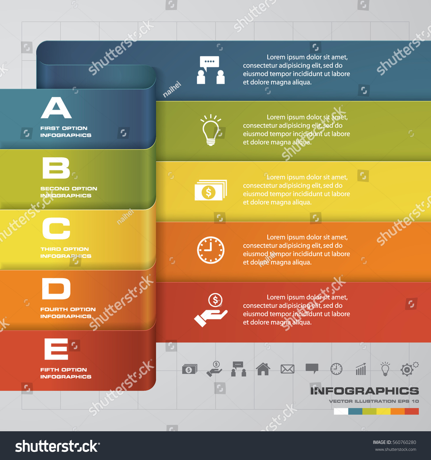 Vektor Stok Simpleeditable 5 Steps Chart Diagrams Templategraphic ...
