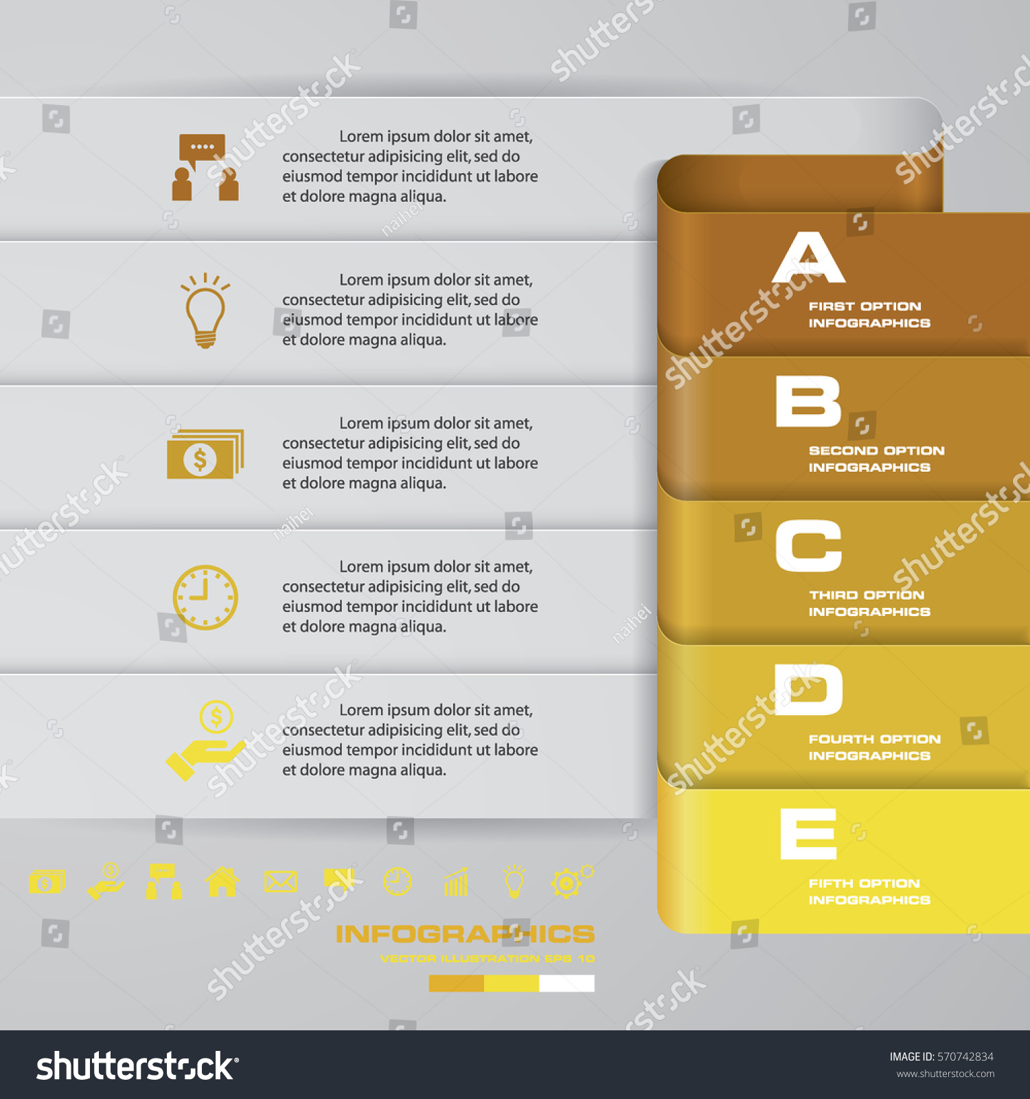 Vektor Stok Simpleeditable 5 Steps Chart Diagrams Templategraphic ...