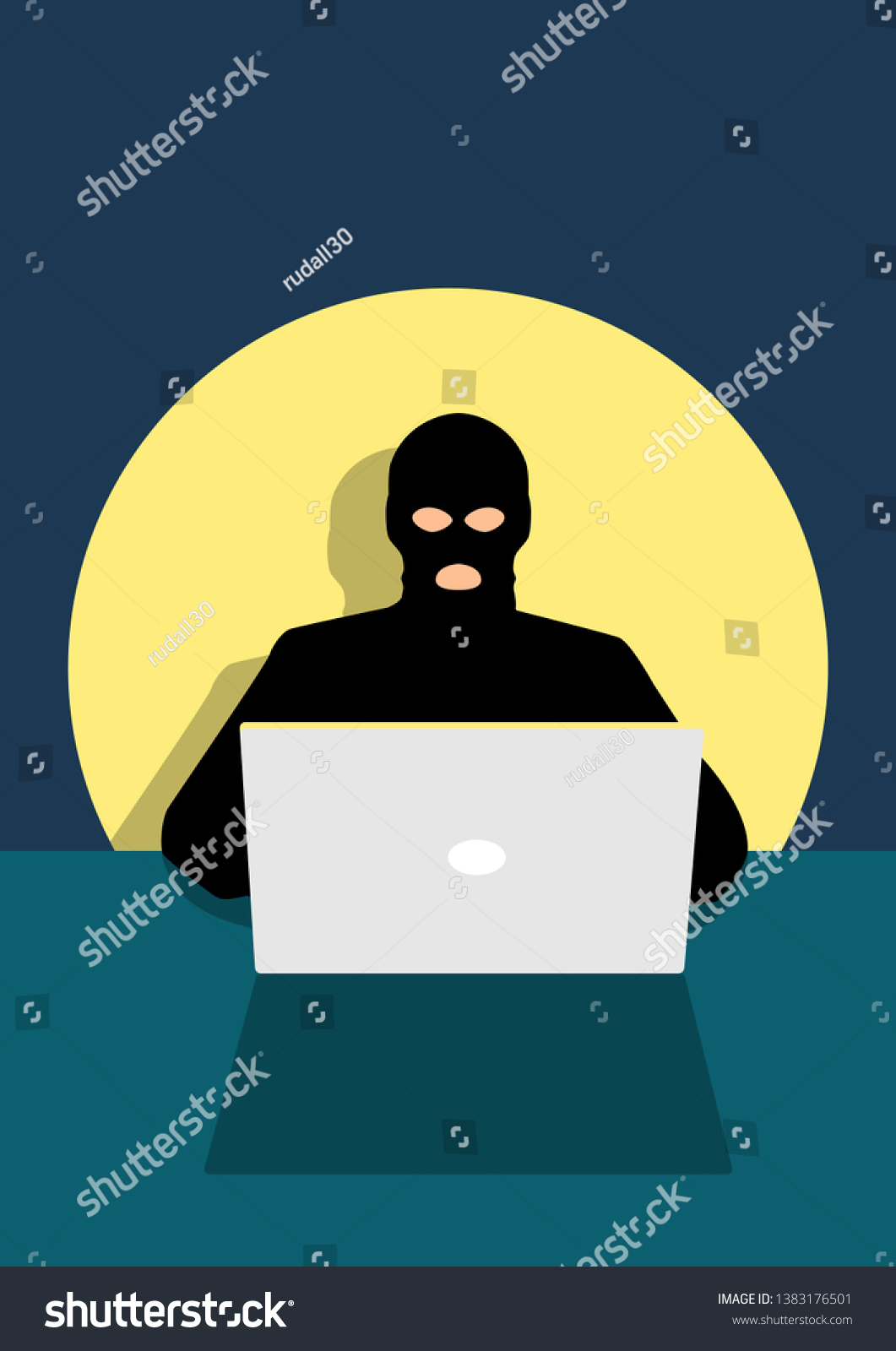 Simple Flat Vector Illustration Hacker Behind Stock Vector (Royalty ...