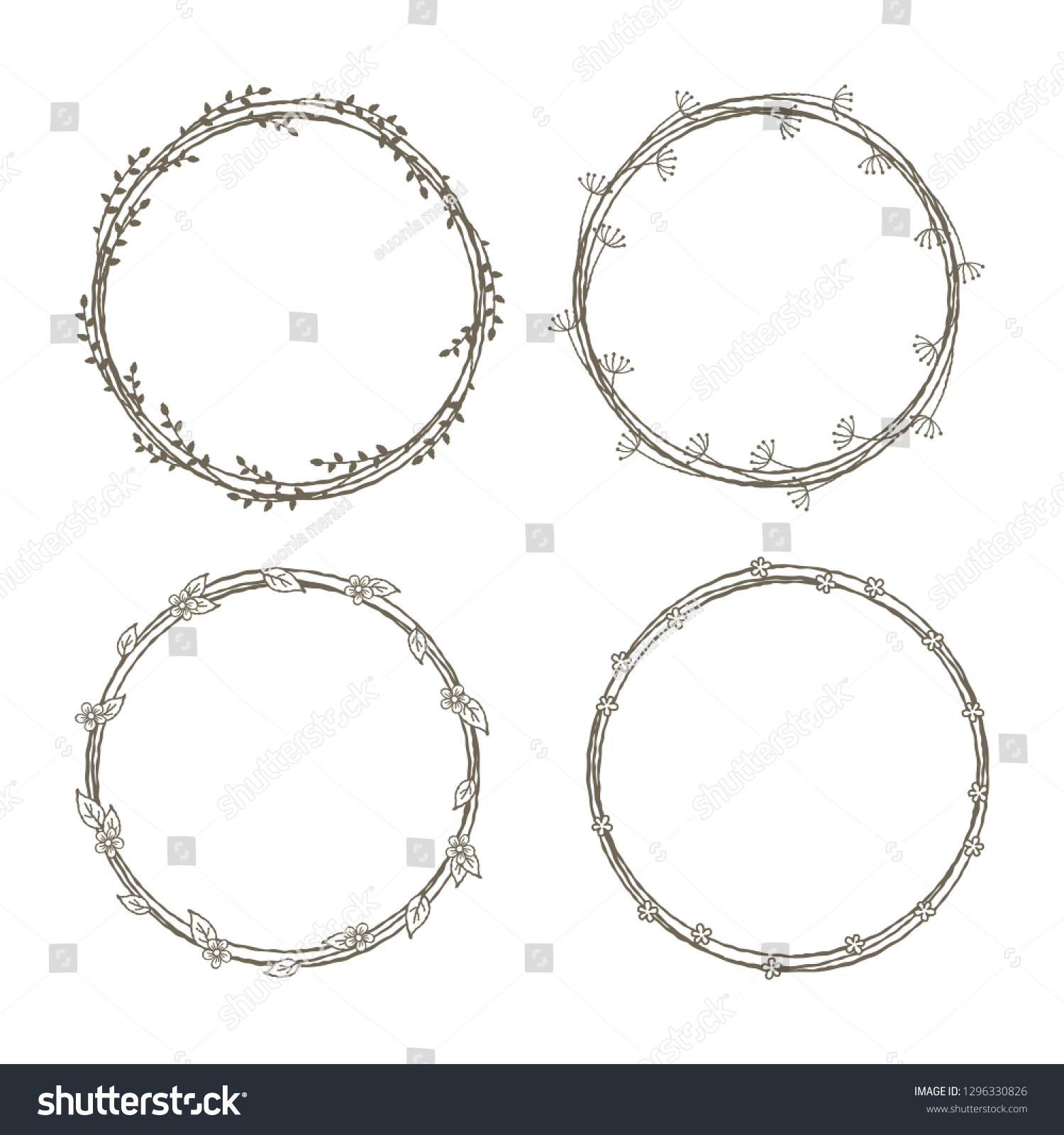 Simple Floral Wreath Set Stock Vector (Royalty Free) 1296330826 ...