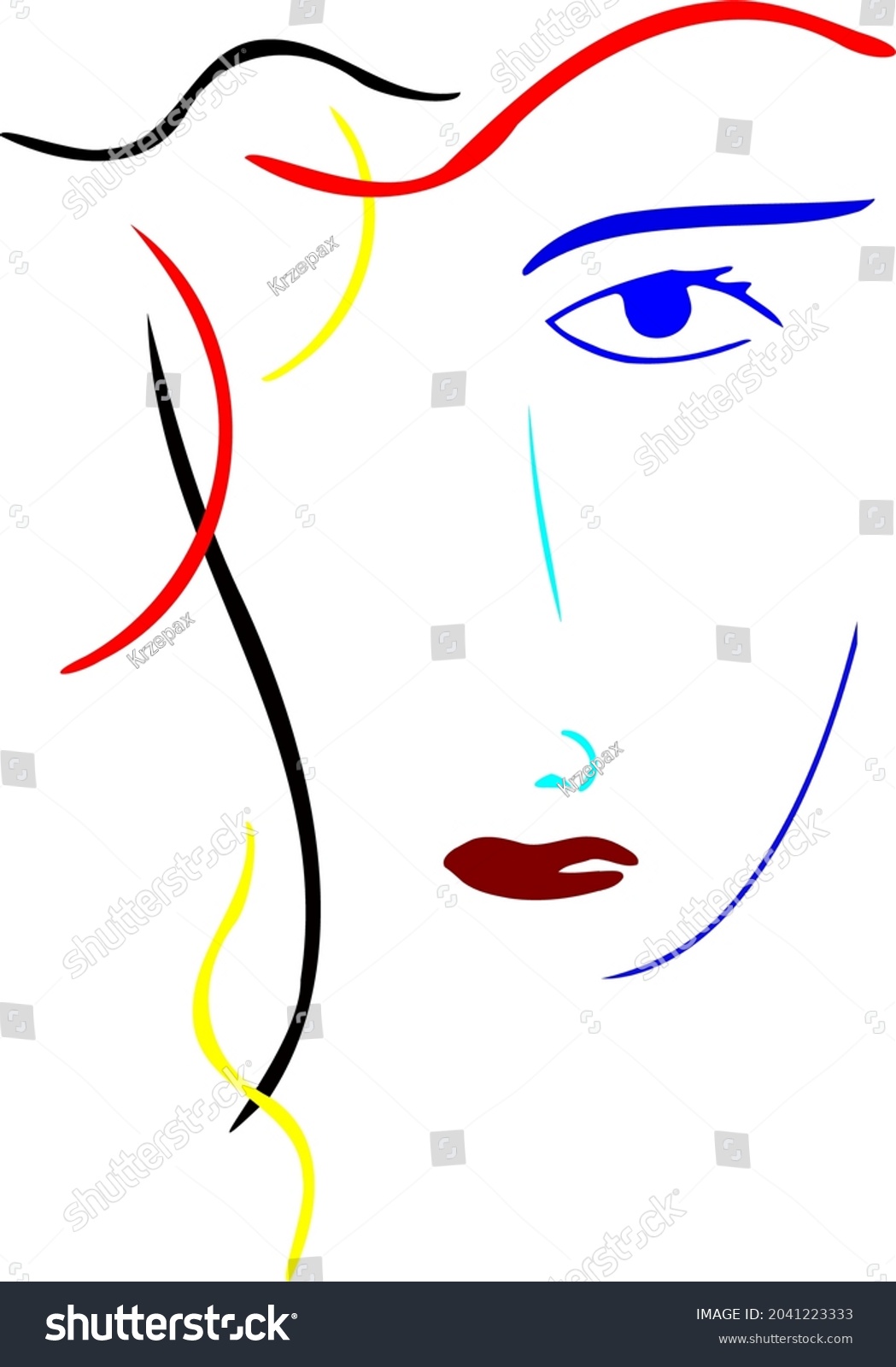 Simple Half Face Color Drawing Stock Vector (Royalty Free) 2041223333 ...