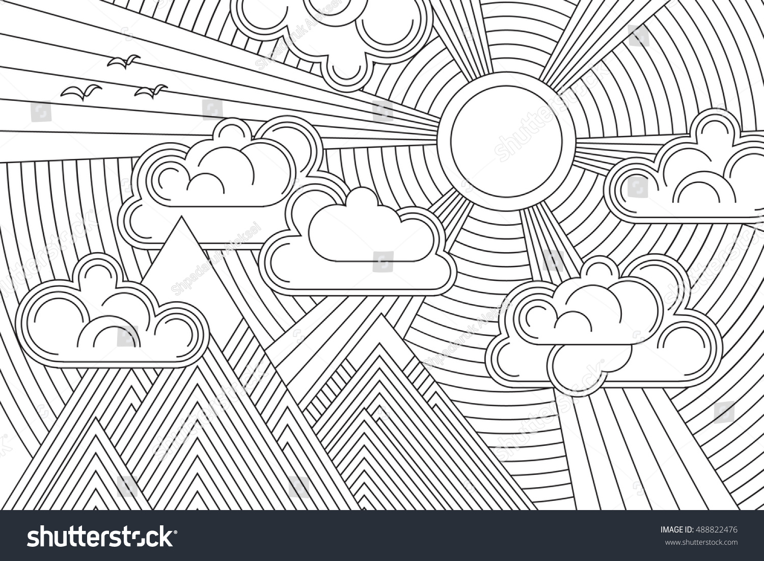 Simple Linear Geometric Landscape Sky Sun Stock Vector (Royalty Free ...