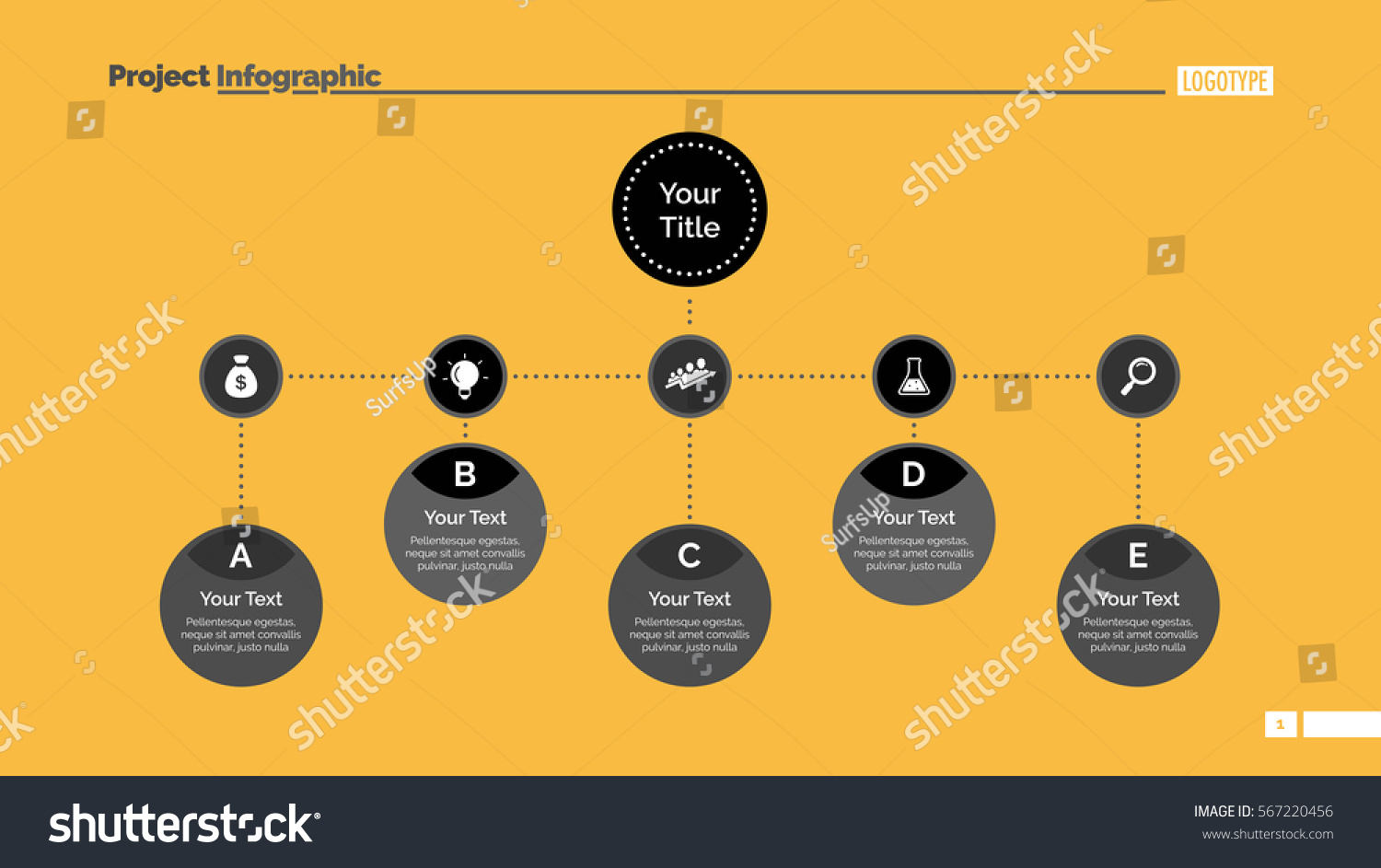 Simple Mind Map Diagram Slide Template: vector de stock (libre de ...