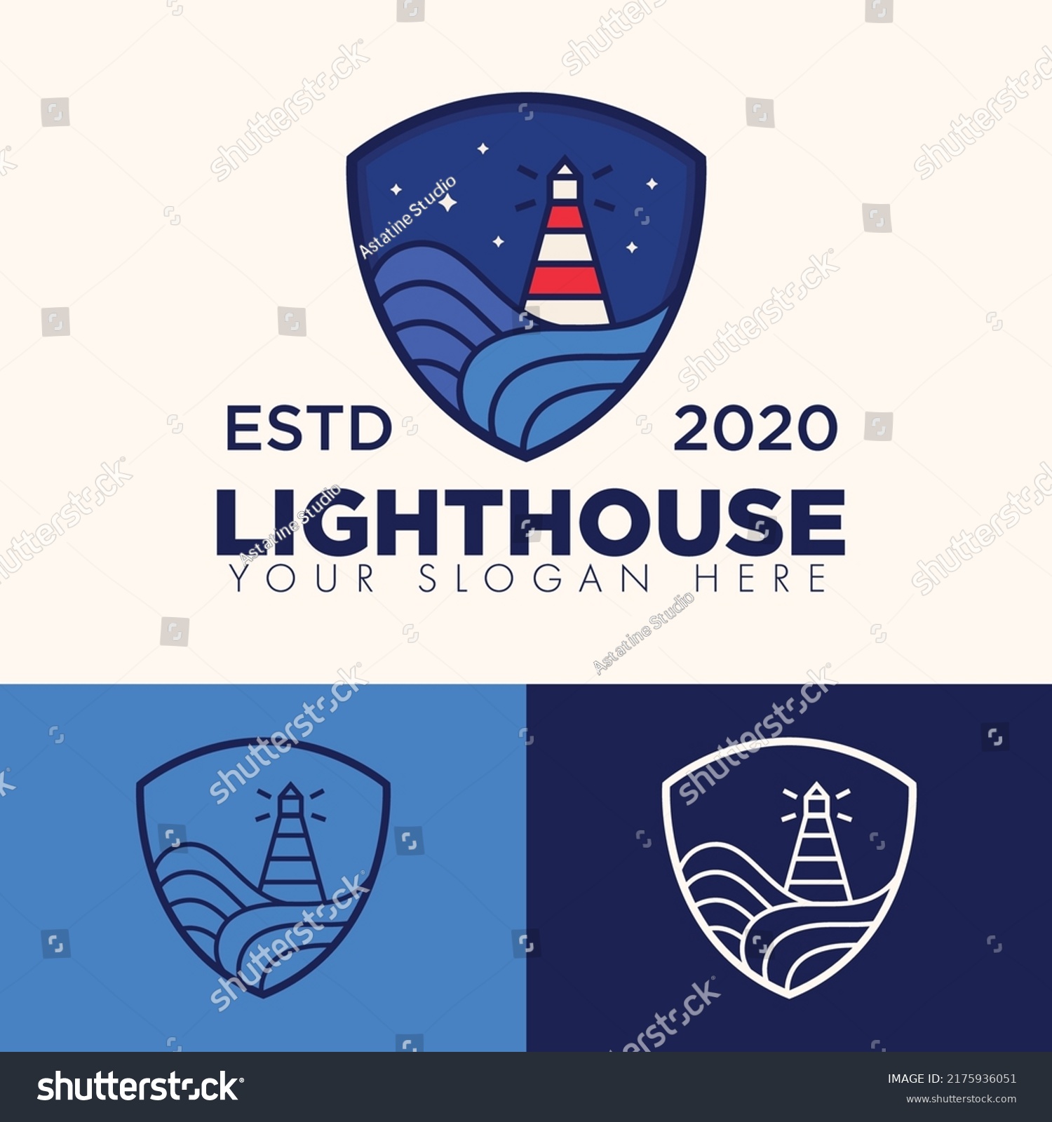 Simple Minimalist Lighthouse Shield Logo Design Stock Vector (Royalty ...
