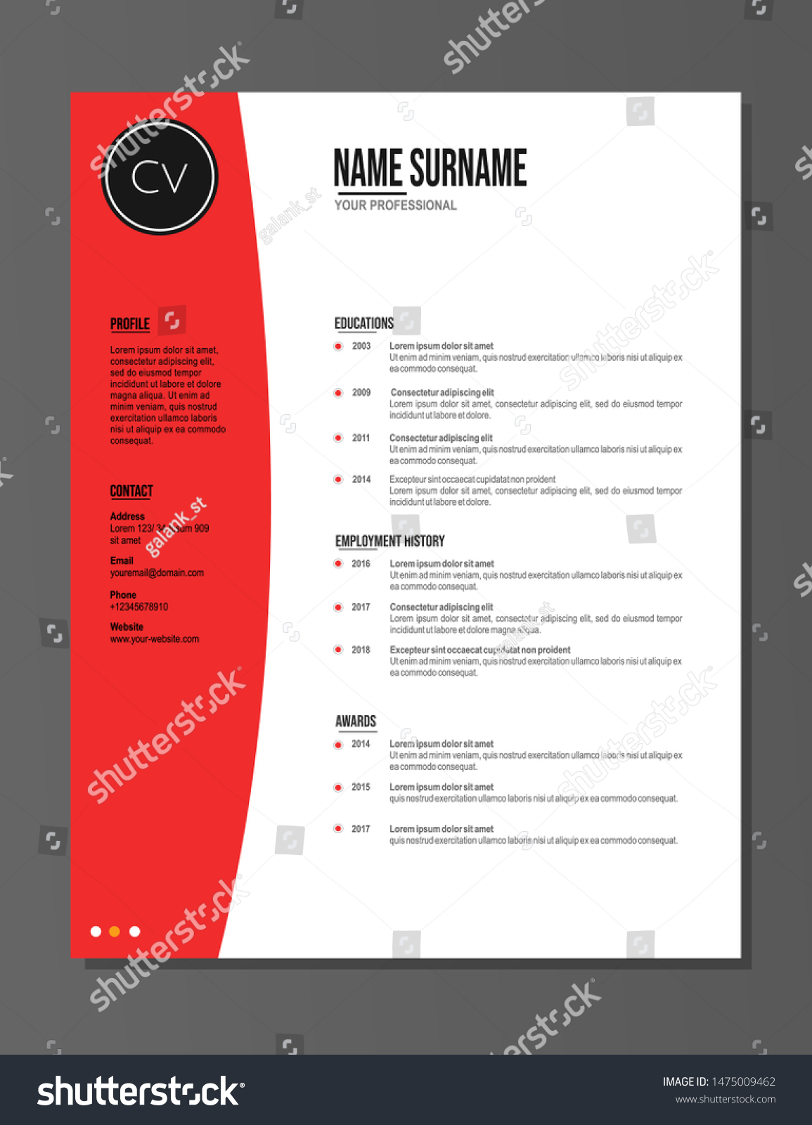Simple Resume Template Vector Design Isolated Stock Vector (Royalty ...