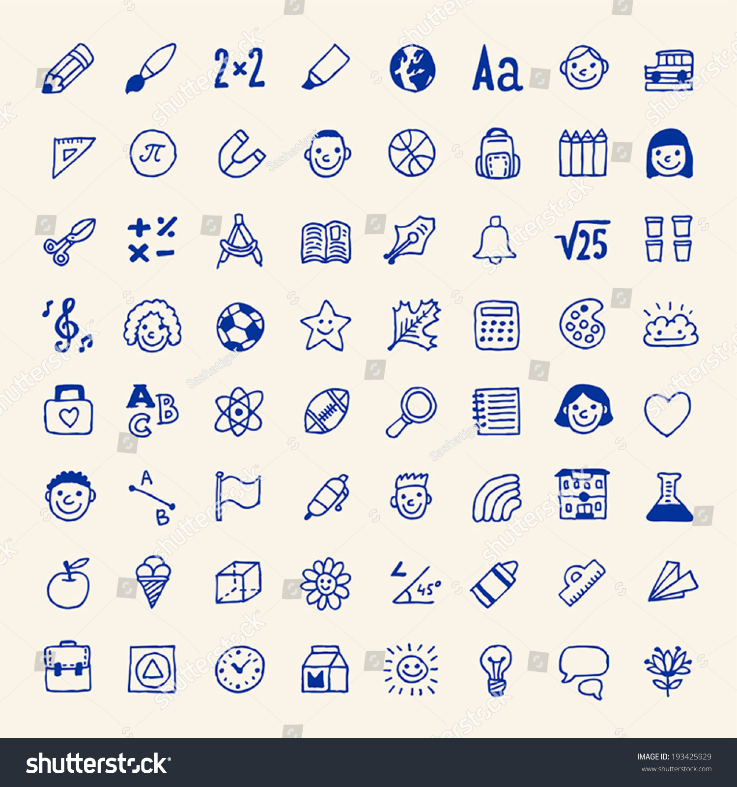 Simple School Icons Set Vector Hand: vector de stock (libre de regalías) 193425929