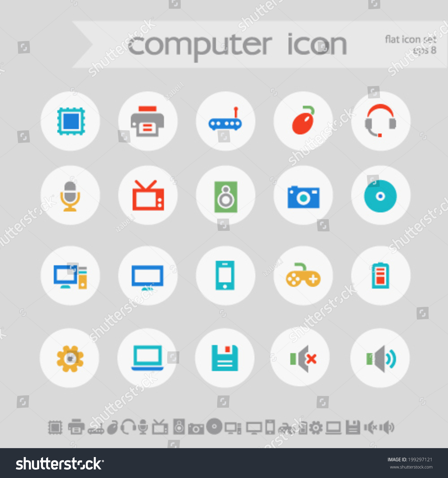 Simple Subtle Colored Computer Icons On Stock Vector (Royalty Free ...